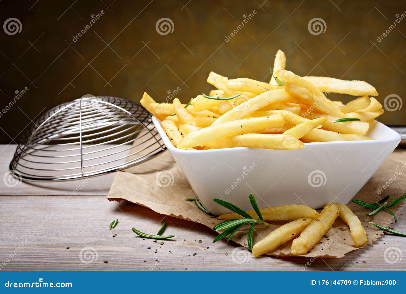 French Fries, Chips and Colander in Rustic Setting. Stock Image - Image ...
