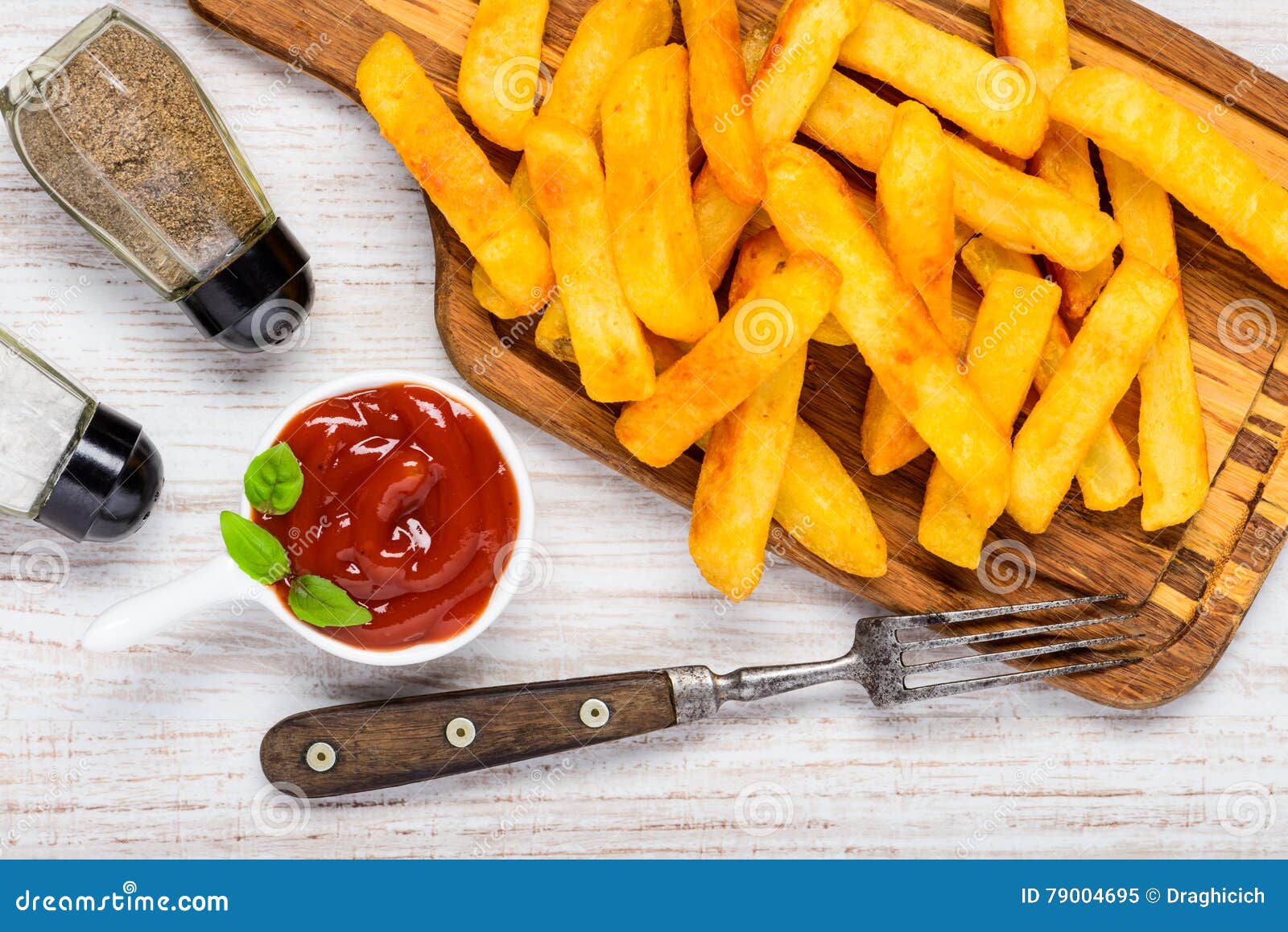 French Fries with Condiments and Ketchup Stock Image - Image of ...