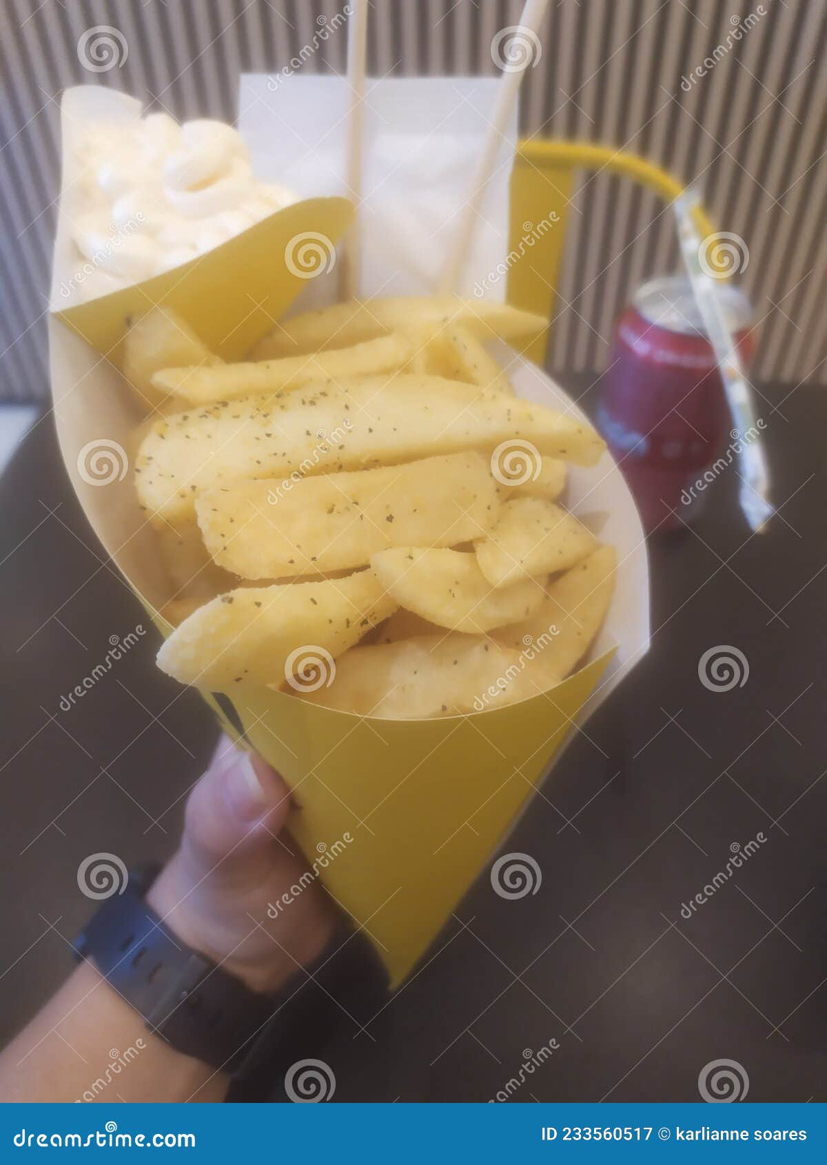 French fries in a cone! stock image. Image of cuisine - 233560517