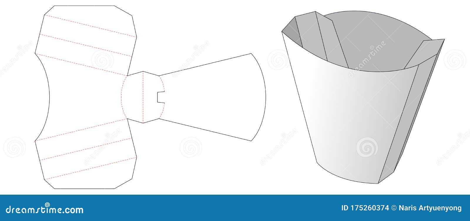 French Fries Container Box Die Cut Template Stock Vector - Illustration ...