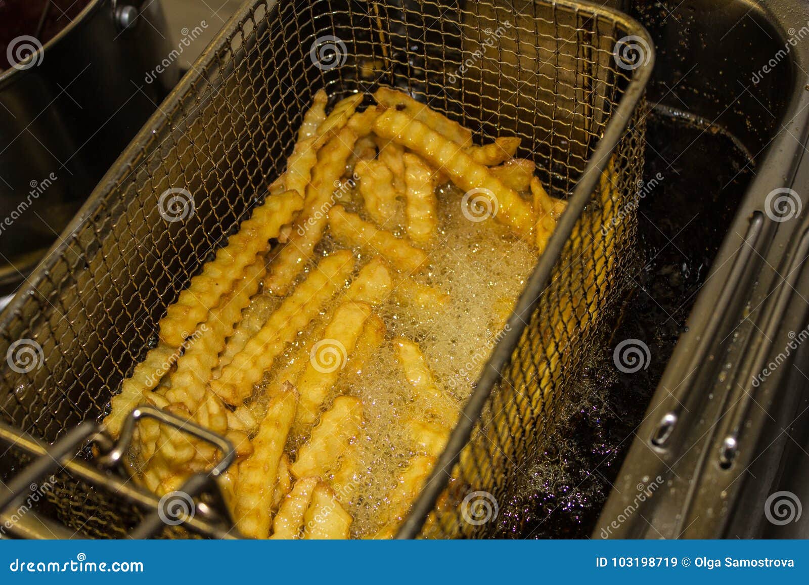 French Fries in a Deep Fryer Closeup. Background Stock Image - Image of ...