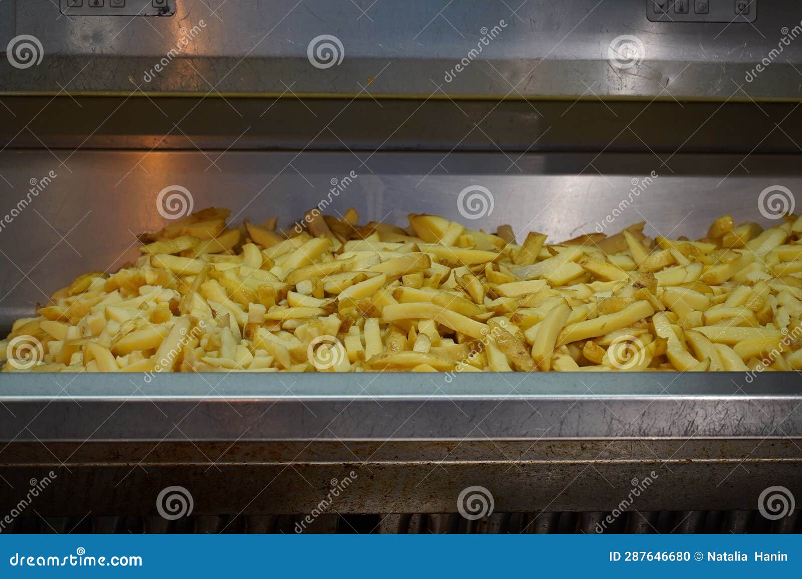 French Fries in Deep Fryer at Restaurant Kitchen Stock Photo - Image of ...