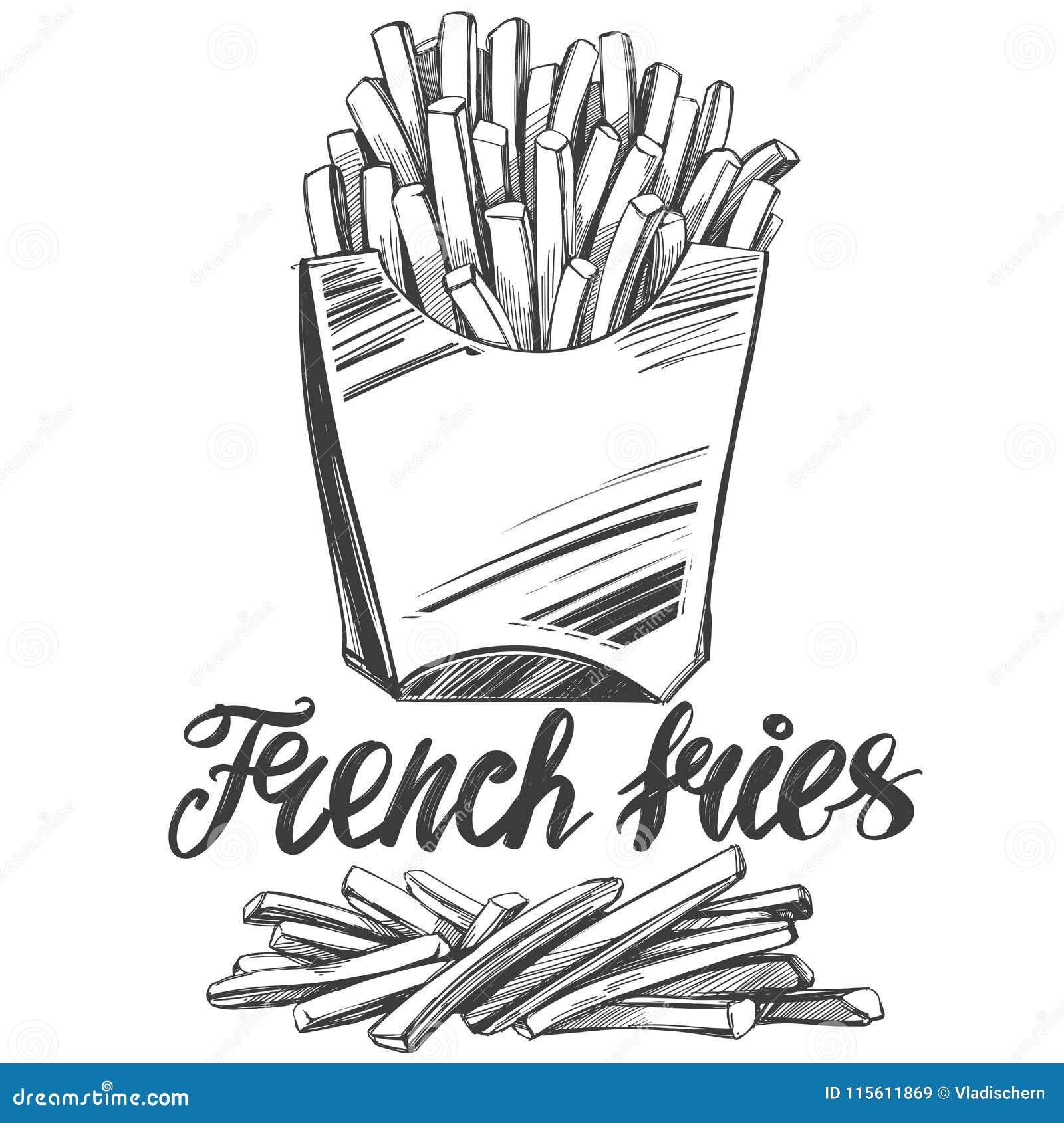 French Fries , Fastfood, Logo, and Drawn Vector Illustration Realistic ... French Fries , Fastfood, Logo, and Drawn Vector Illustration Realistic ...
