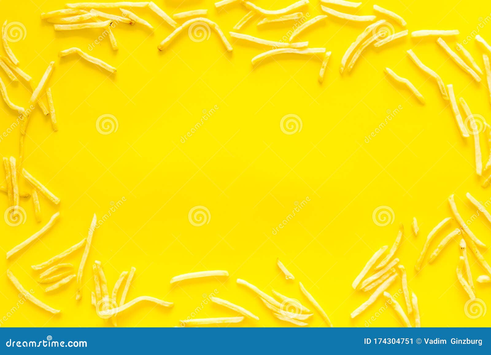 French Fries Frame on Yellow Table Top-down Copy Space Stock Image ...