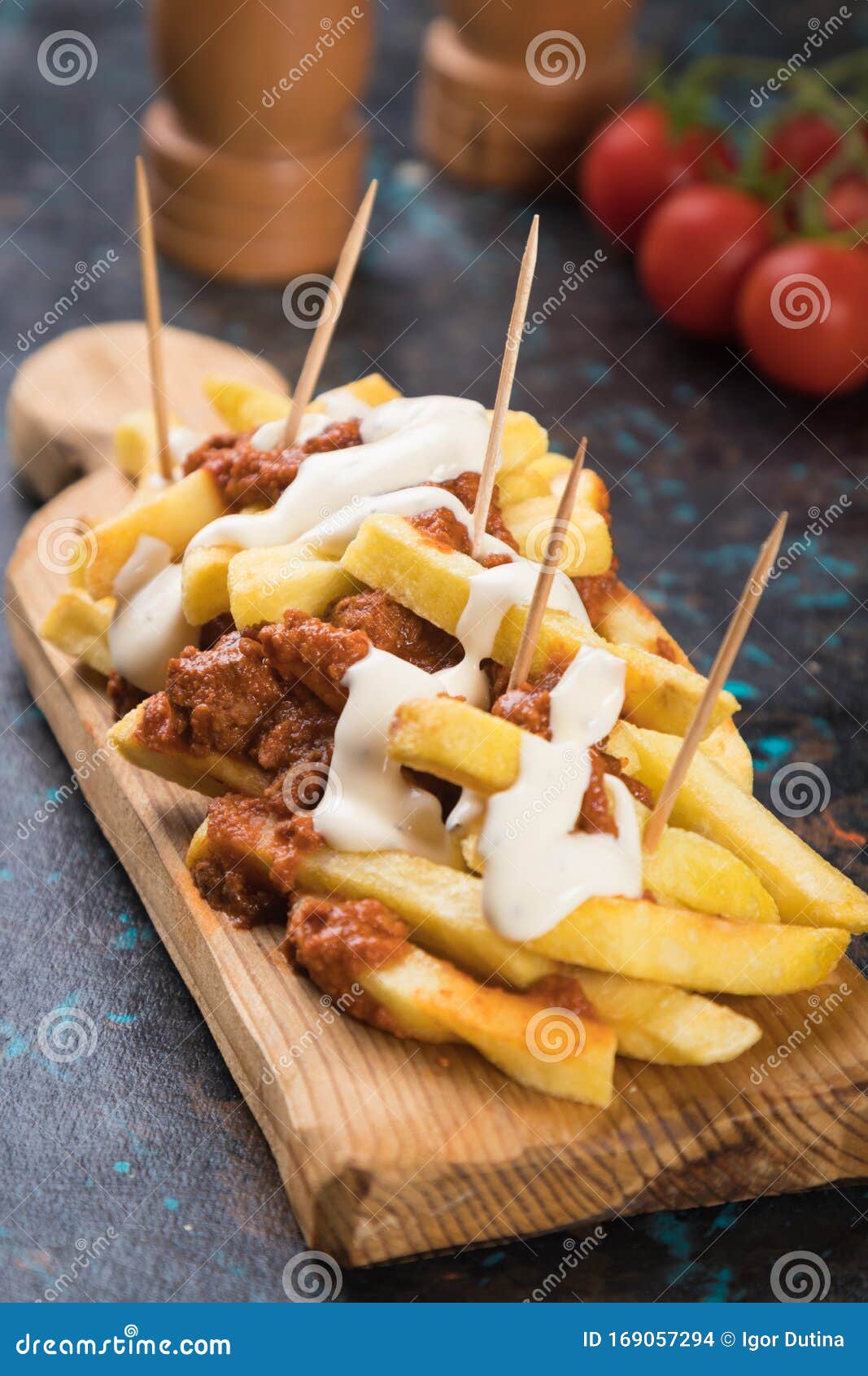 French Fries with Minced Meat Salsa Stock Photo - Image of salsa ...
