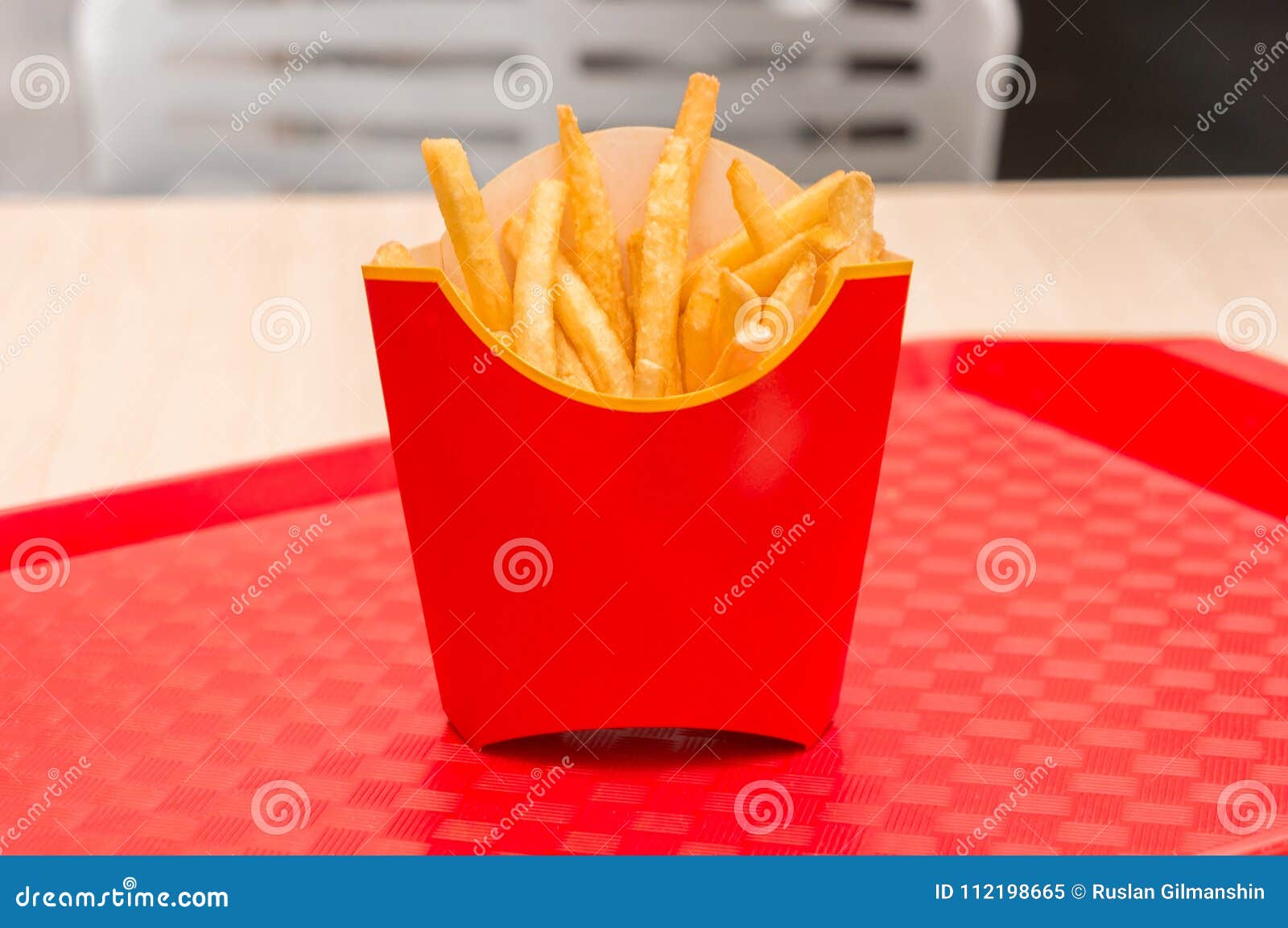 French Fries in Red Box on a Tray Stock Image - Image of delicious ...