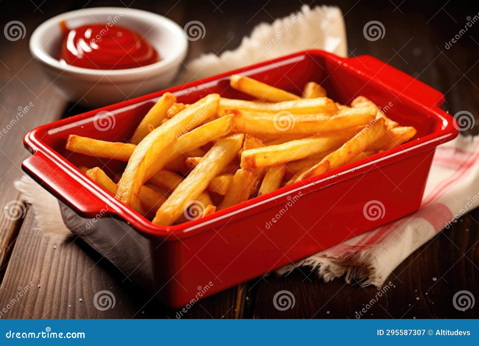 French Fries in Red, Rectangular Container Stock Image - Image of junk ...