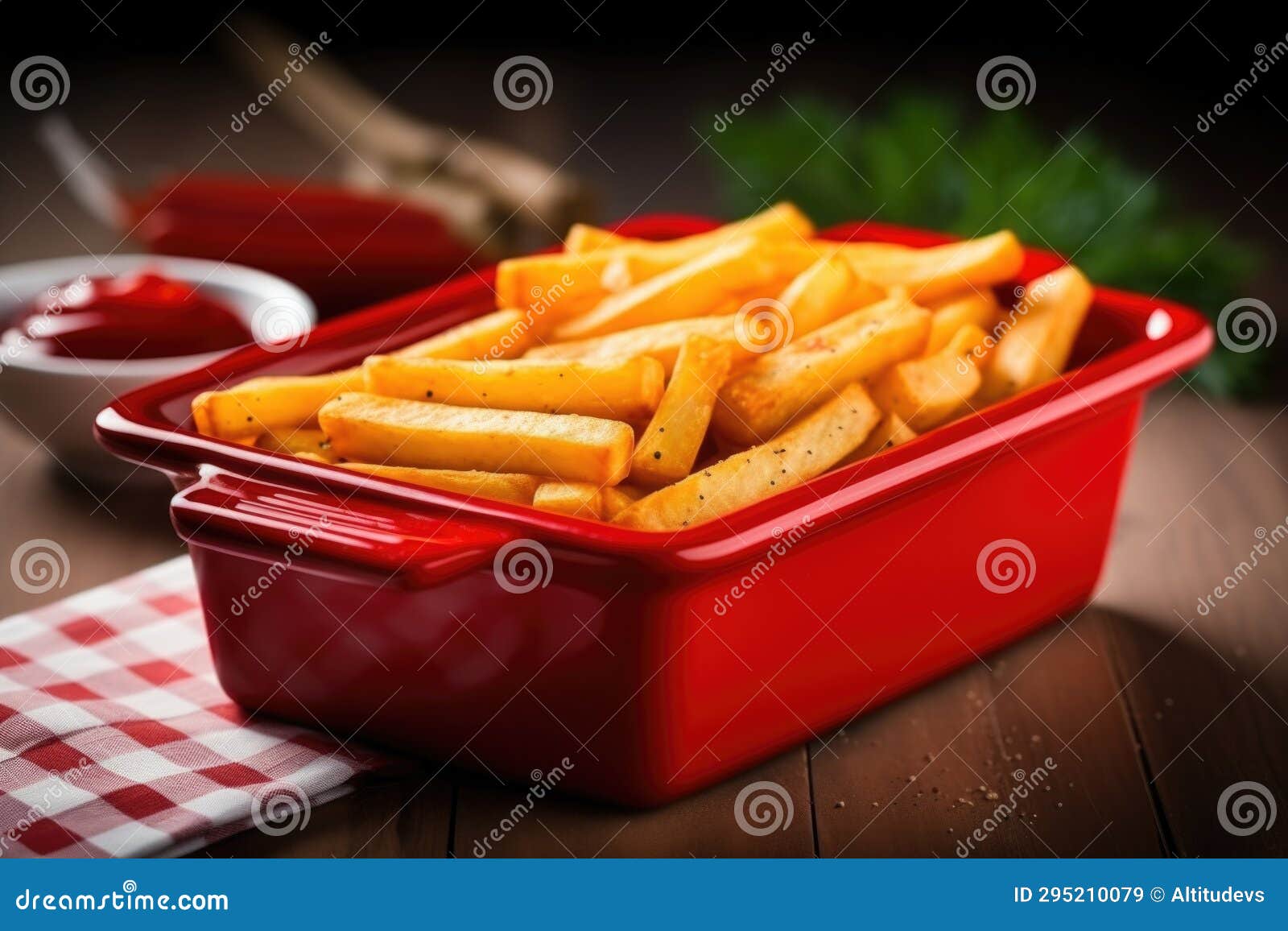 French Fries in Red, Rectangular Container Stock Illustration ...