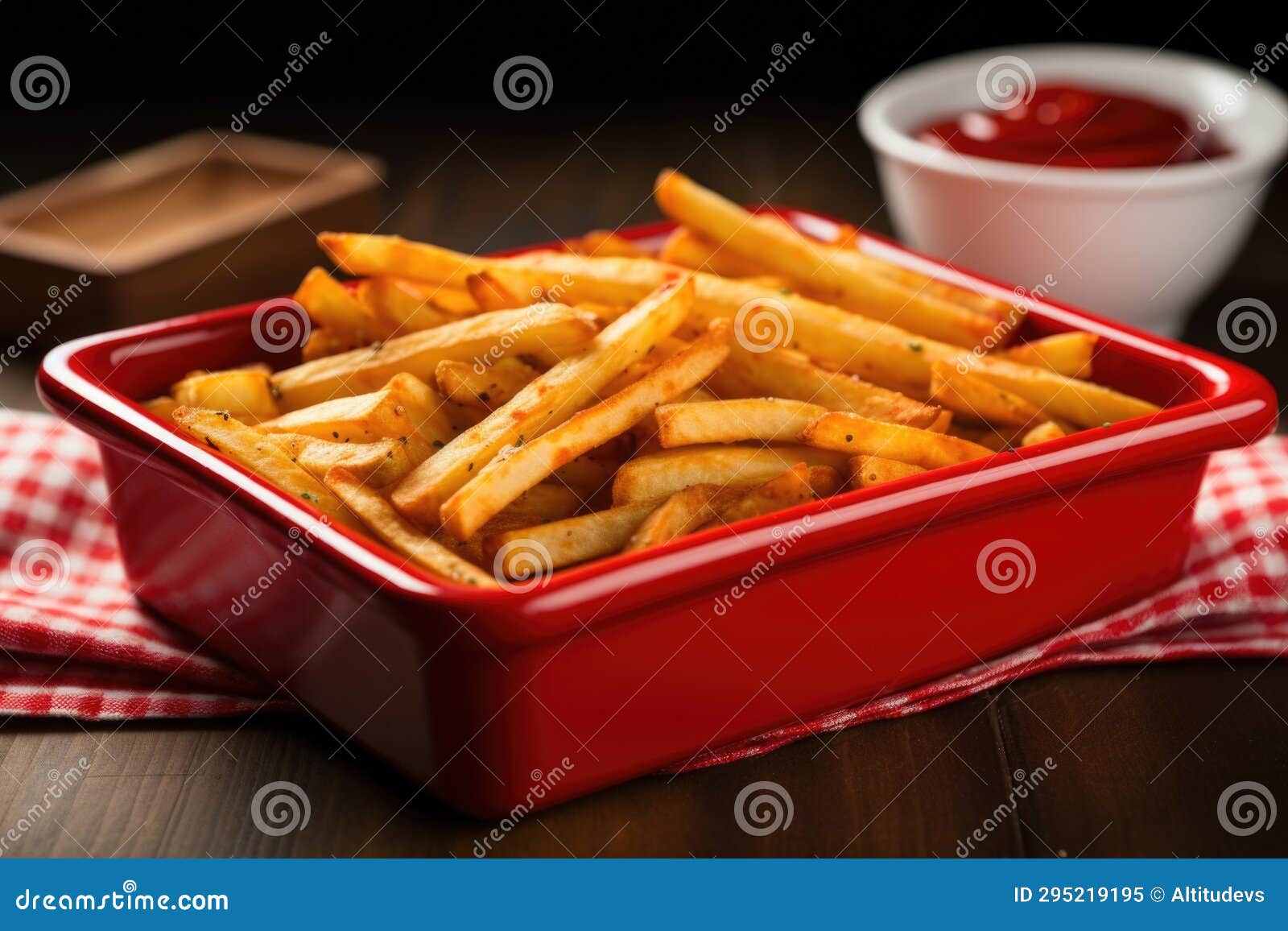 French Fries in Red, Rectangular Container Stock Image - Image of fried ...