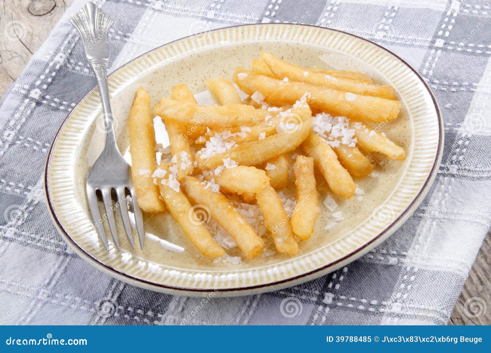 French Fries with Salt on a Plate Stock Image - Image of fork, crispy ...