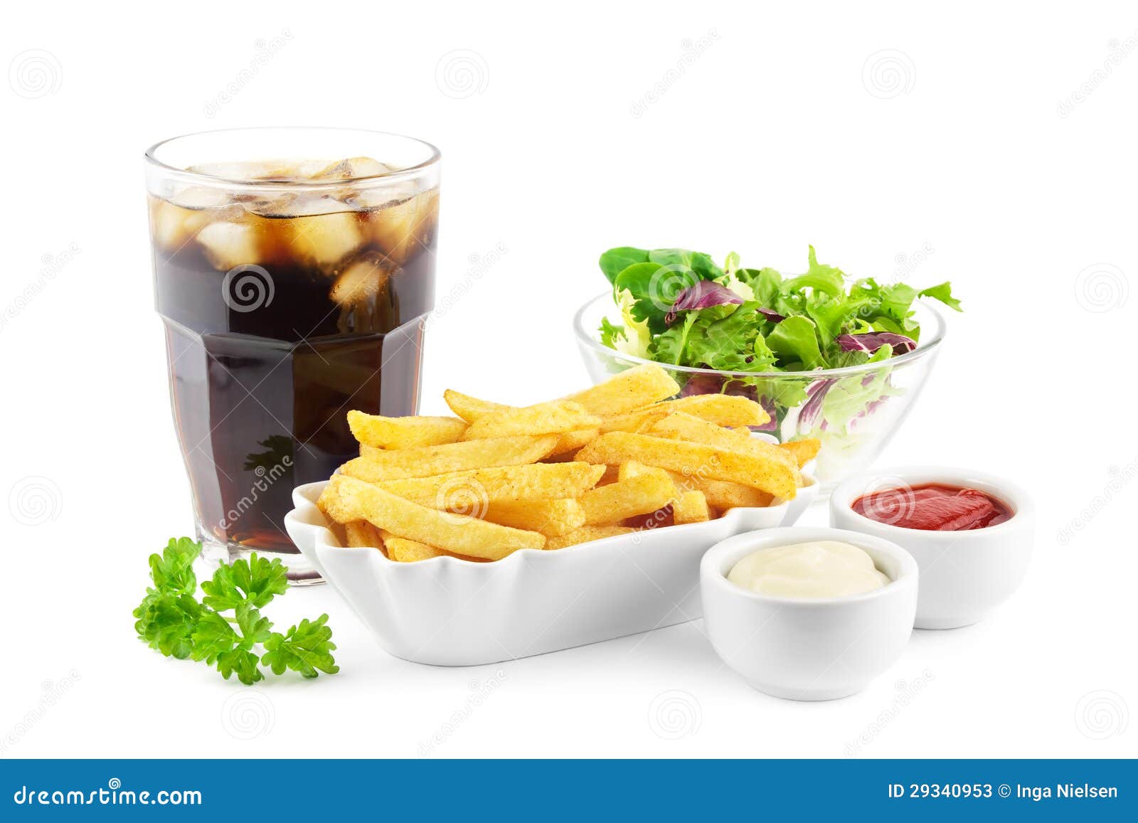 French Fries with Soda and Salad Stock Image - Image of tomato, soda ...