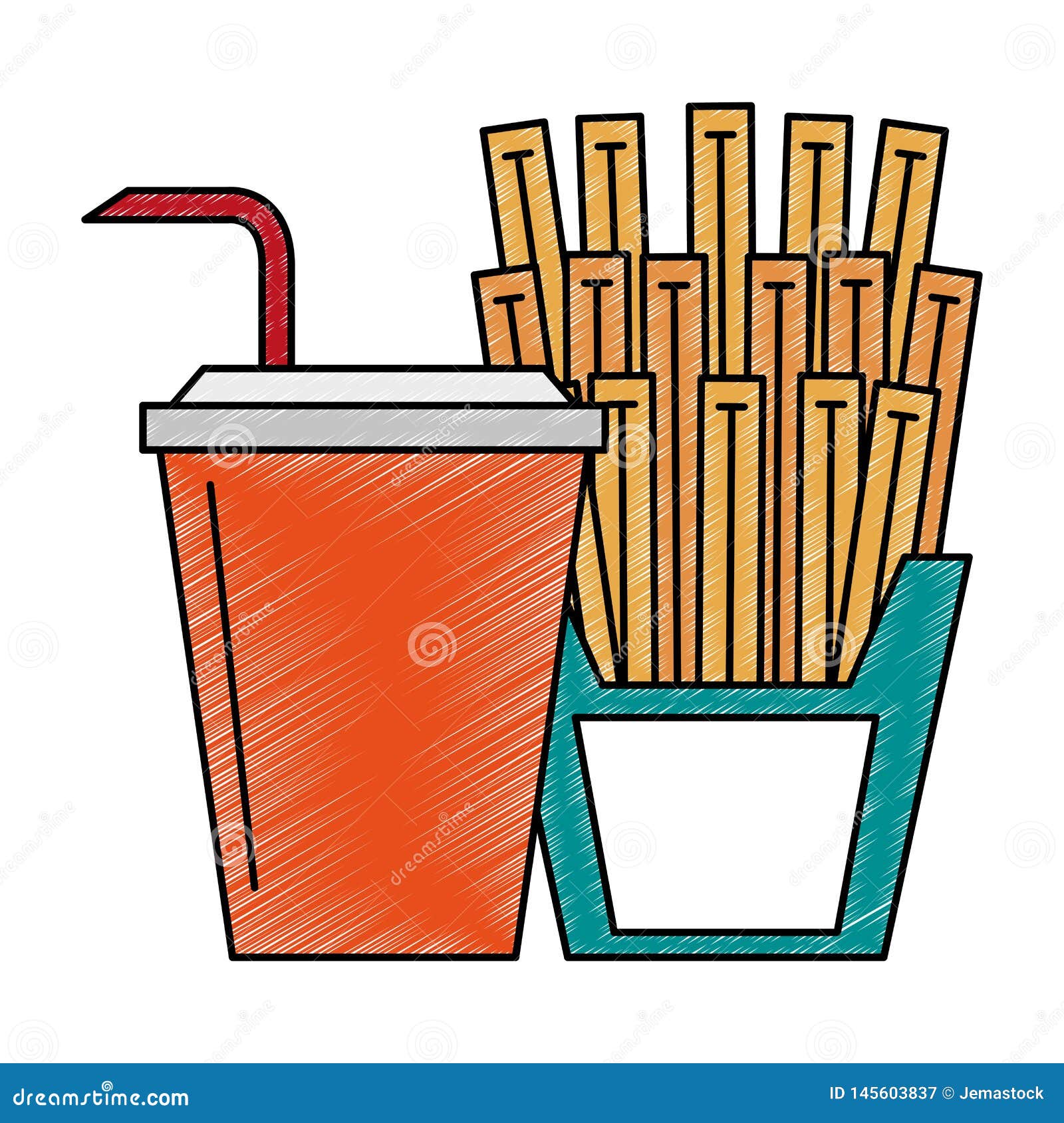 French Fries and Soda Scribble Stock Vector - Illustration of draw ...
