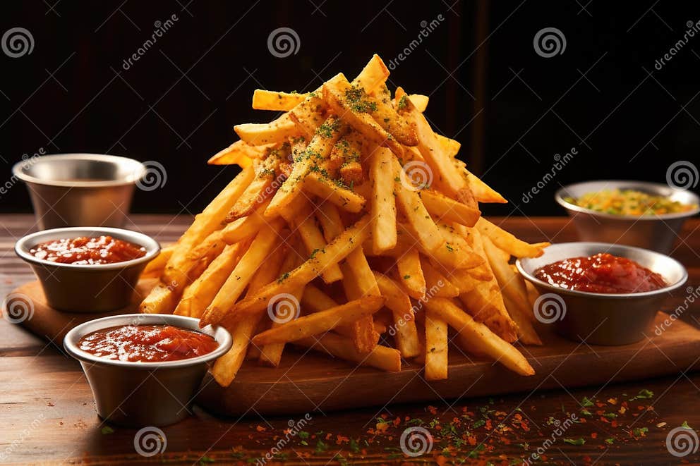 French Fries Stack Shaped Like a Pyramid Stock Photo - Image of snack ...