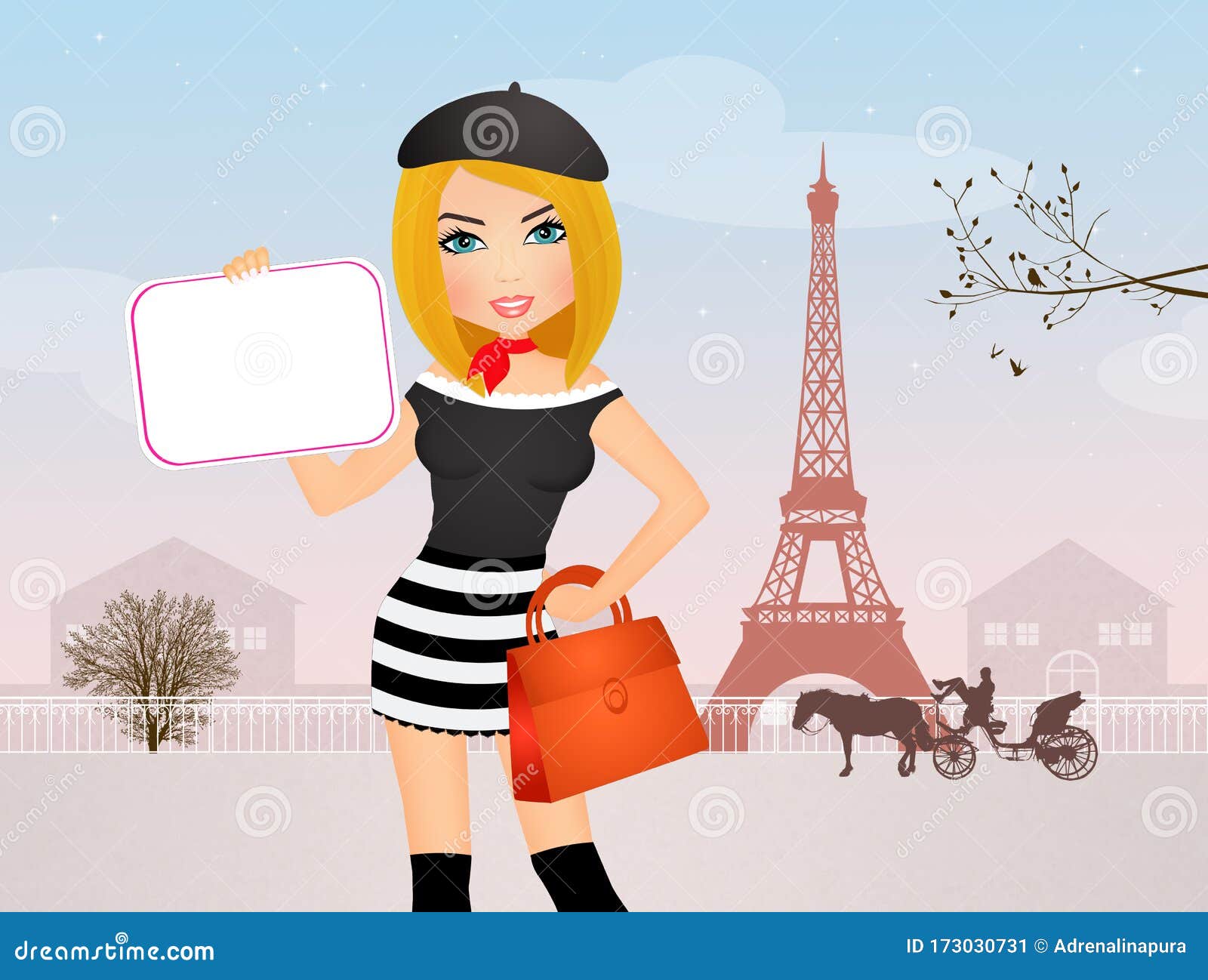 French girl in Paris stock illustration. Illustration of architecture ...