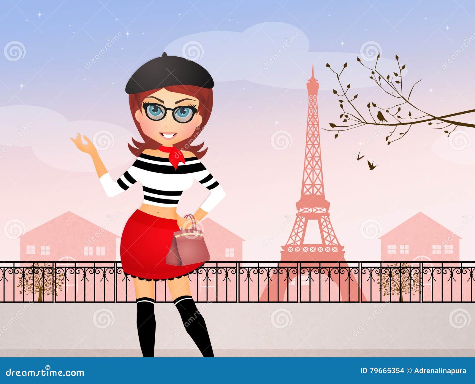 French Girl In Beret And Sunglasses Drinking Red Wine. Typical France ...