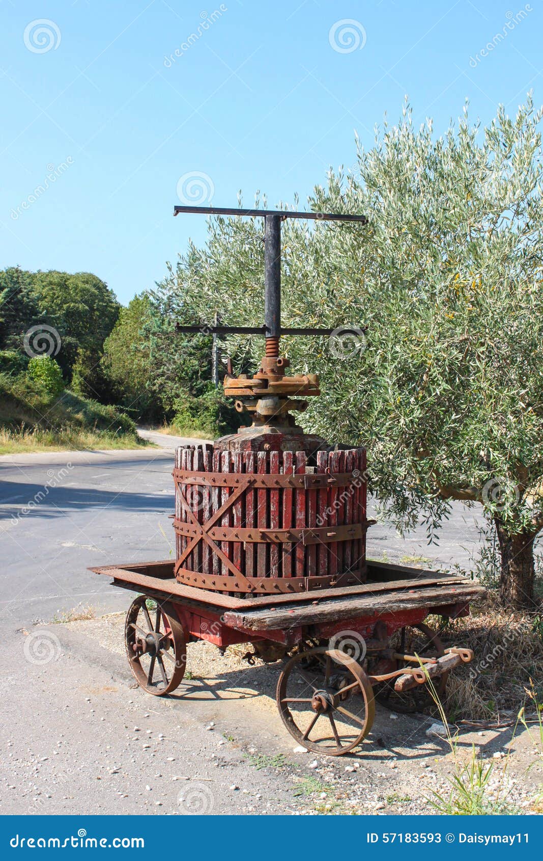 Grape Press Machine Wooden Barrel. Homemade Wine Production Stock ...