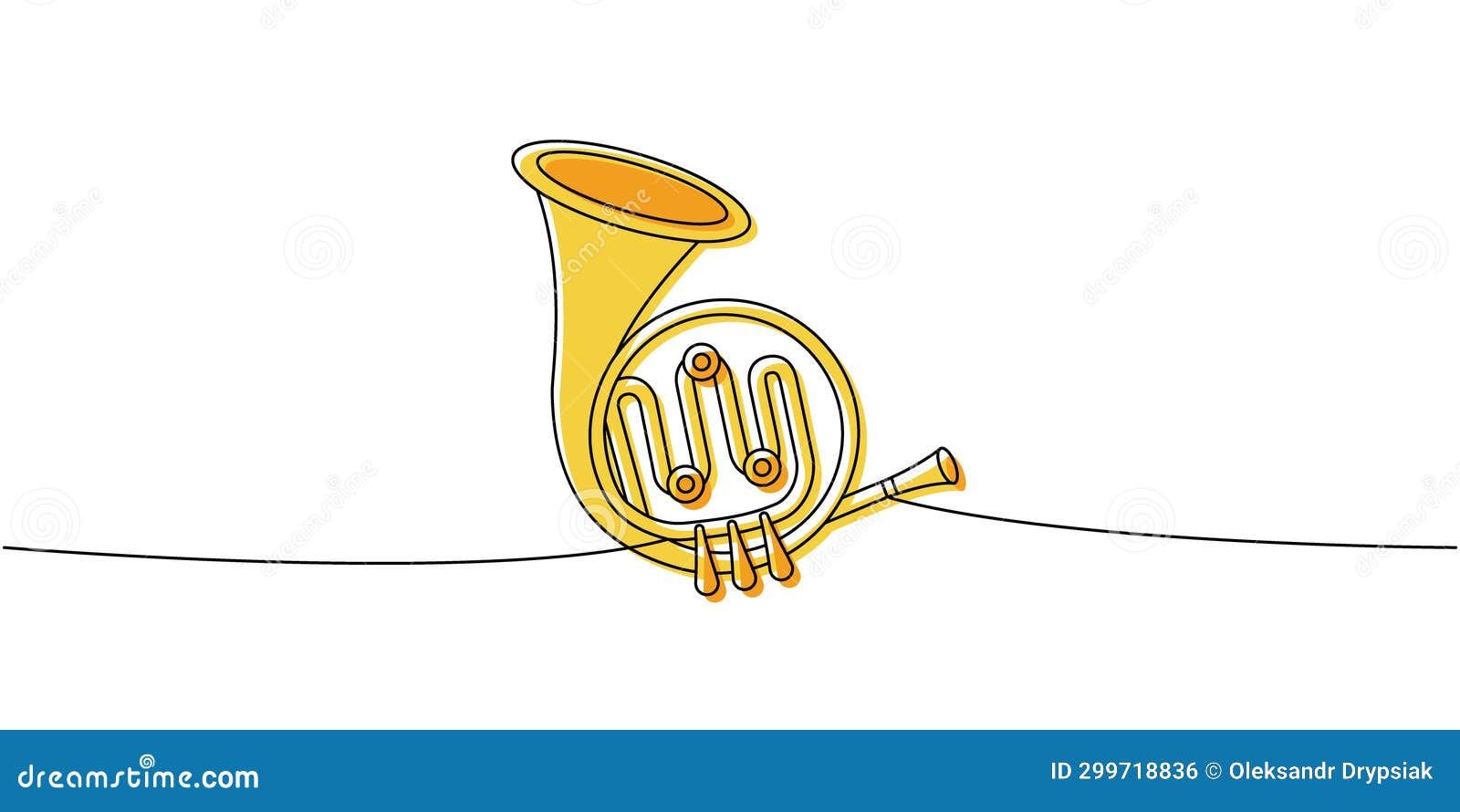 French Horn One Line Colored Continuous Drawing. Musical Instruments ...