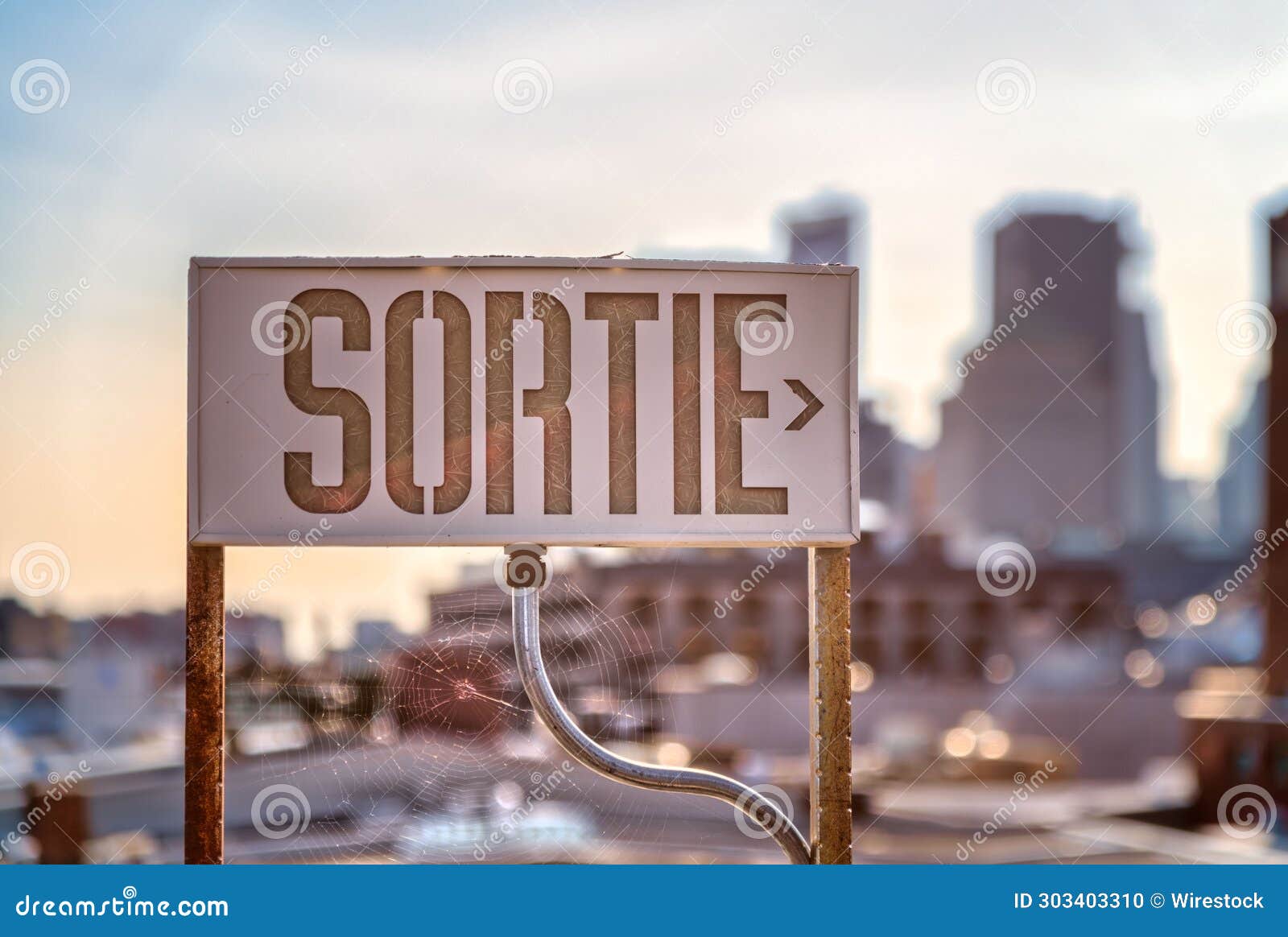 French Informational "exit" Sign with a Cobweb in Montreal Editorial ...