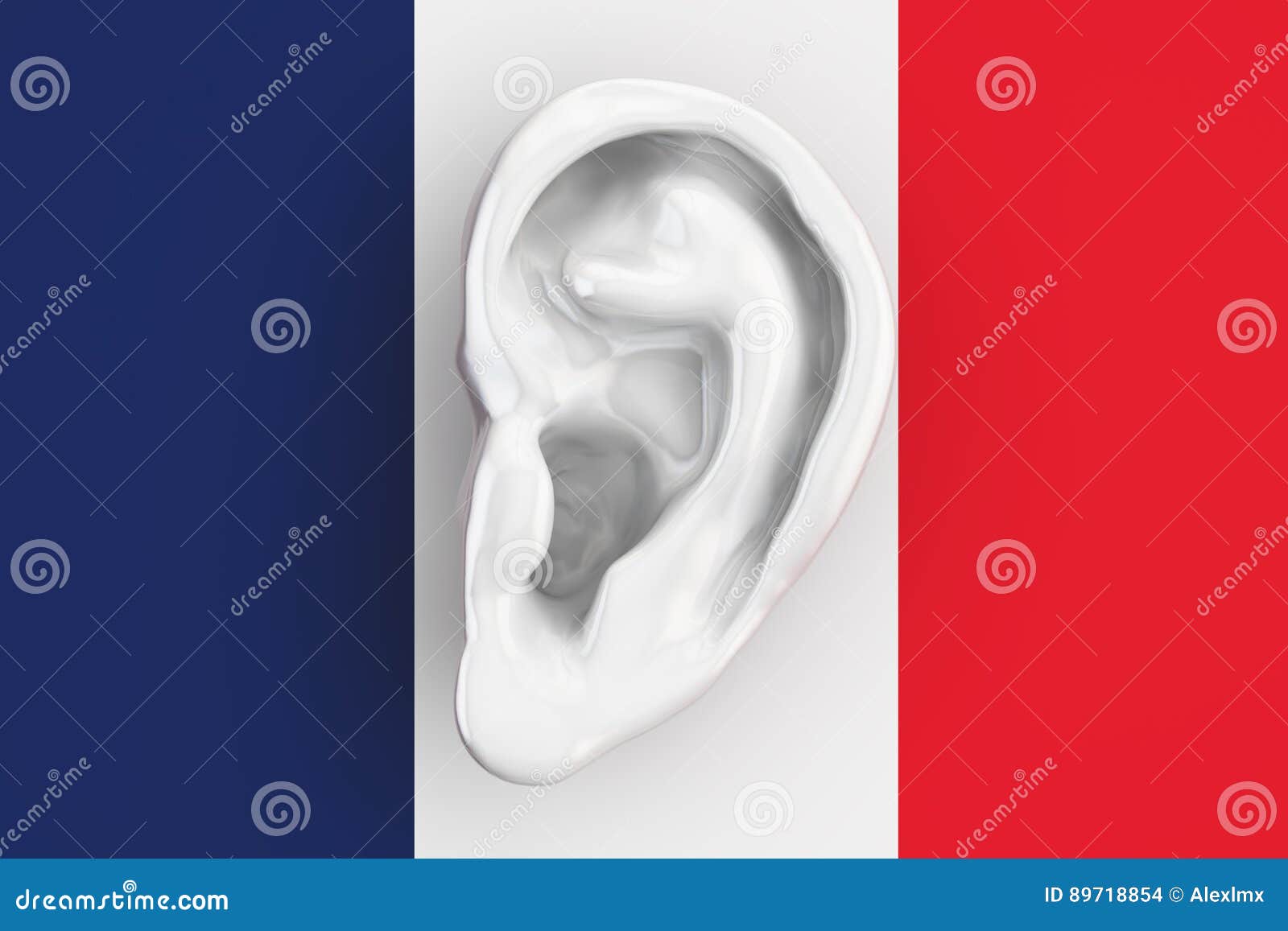 French Intelligence Concept, Ear on the Flag of France. 3D Stock ...