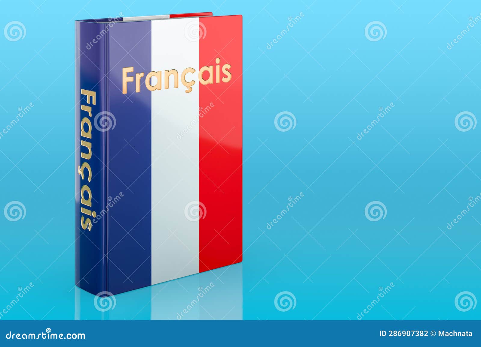 French Language Course. French Language Textbook on Blue Backdrop. 3D ...