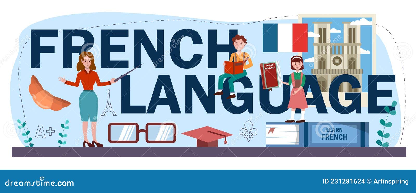 French Language Typographic Header. Language School French Course Stock ...