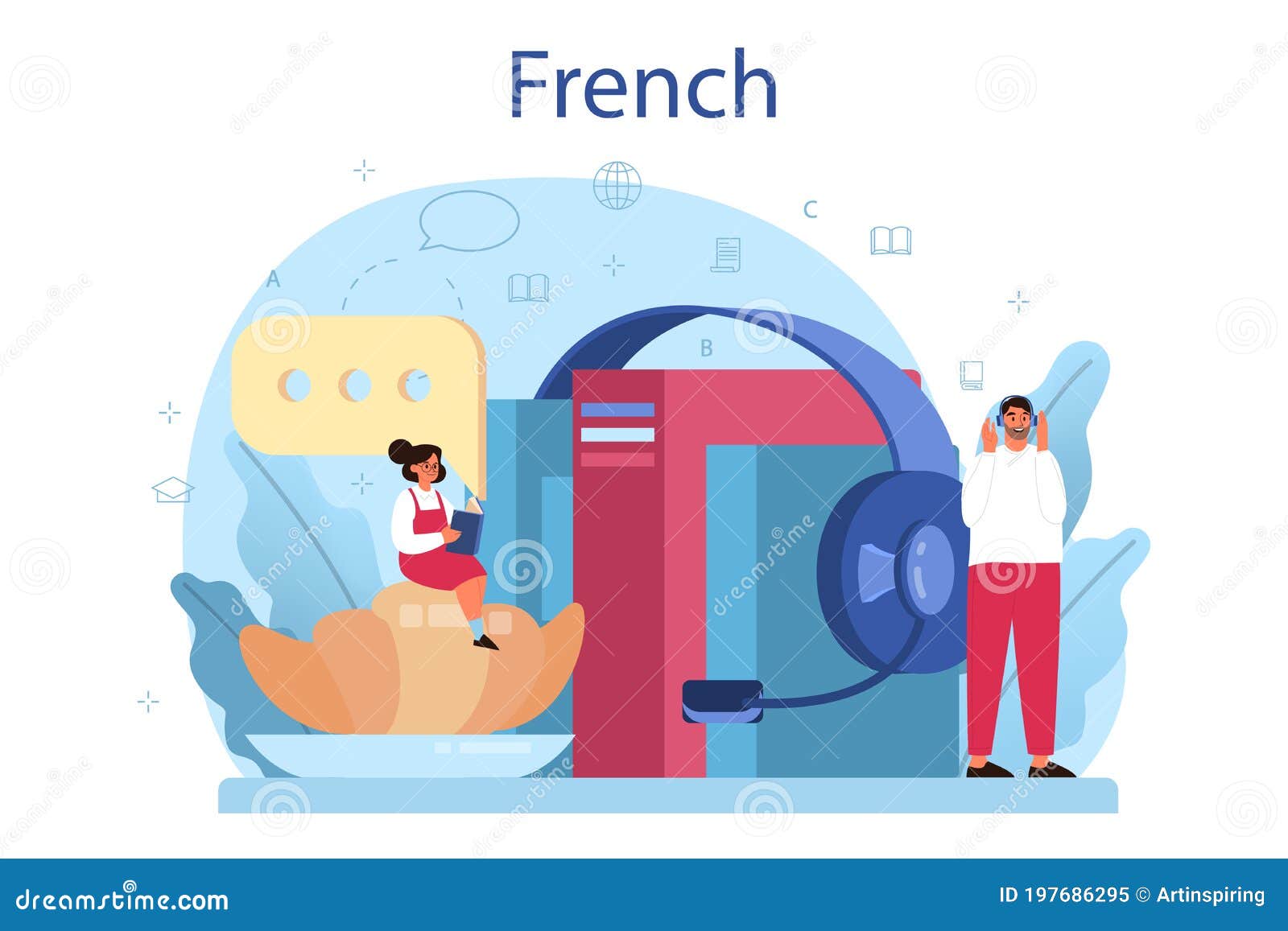 French Learning Concept. Language School French Course Stock Vector - Illustration of library ...