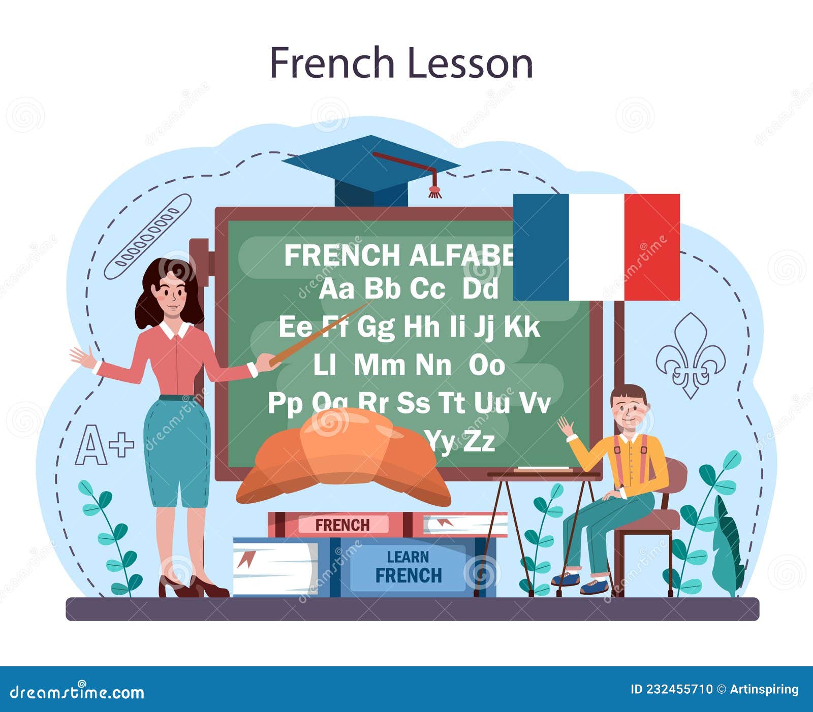 French Learning Concept. Language School French Course Stock Vector ...