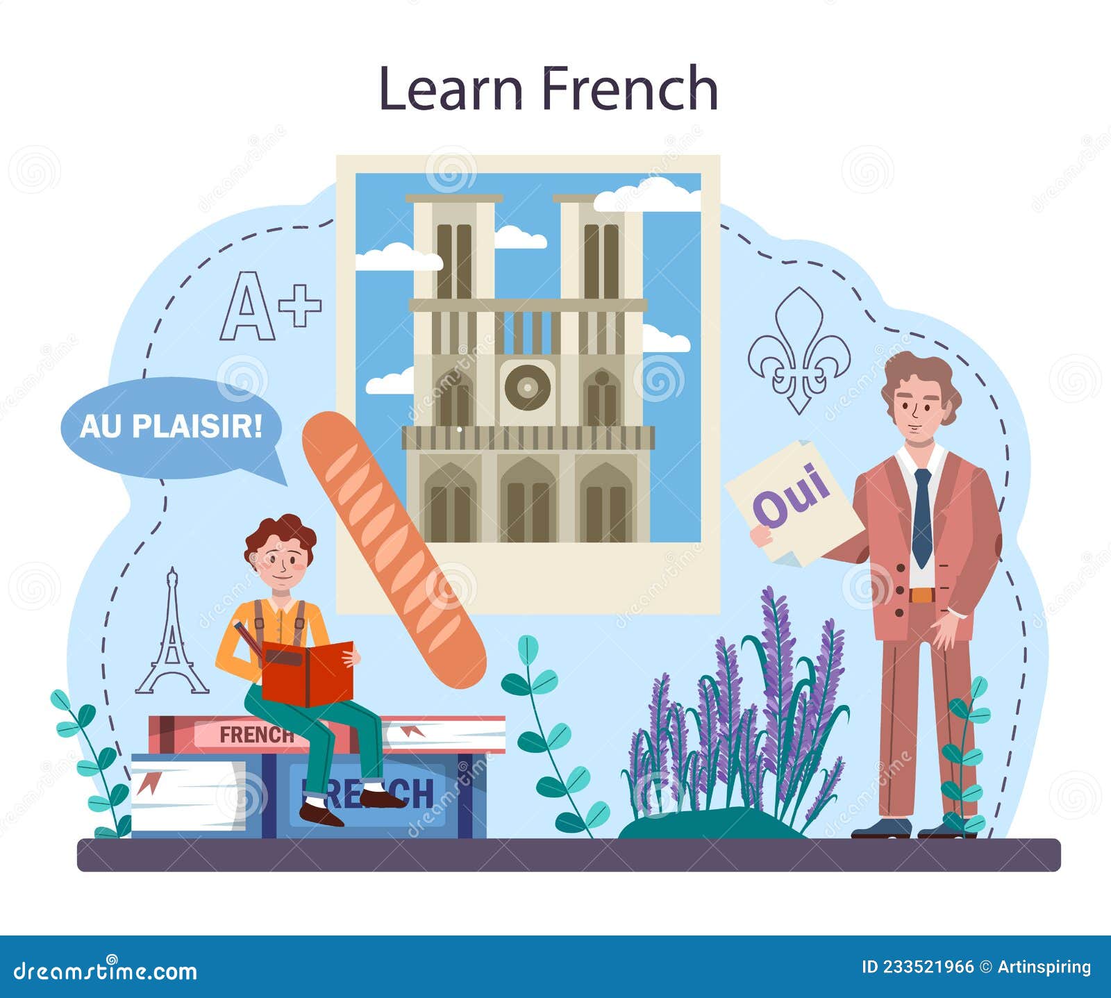 French Learning Concept. Language School French Course Stock Vector ...