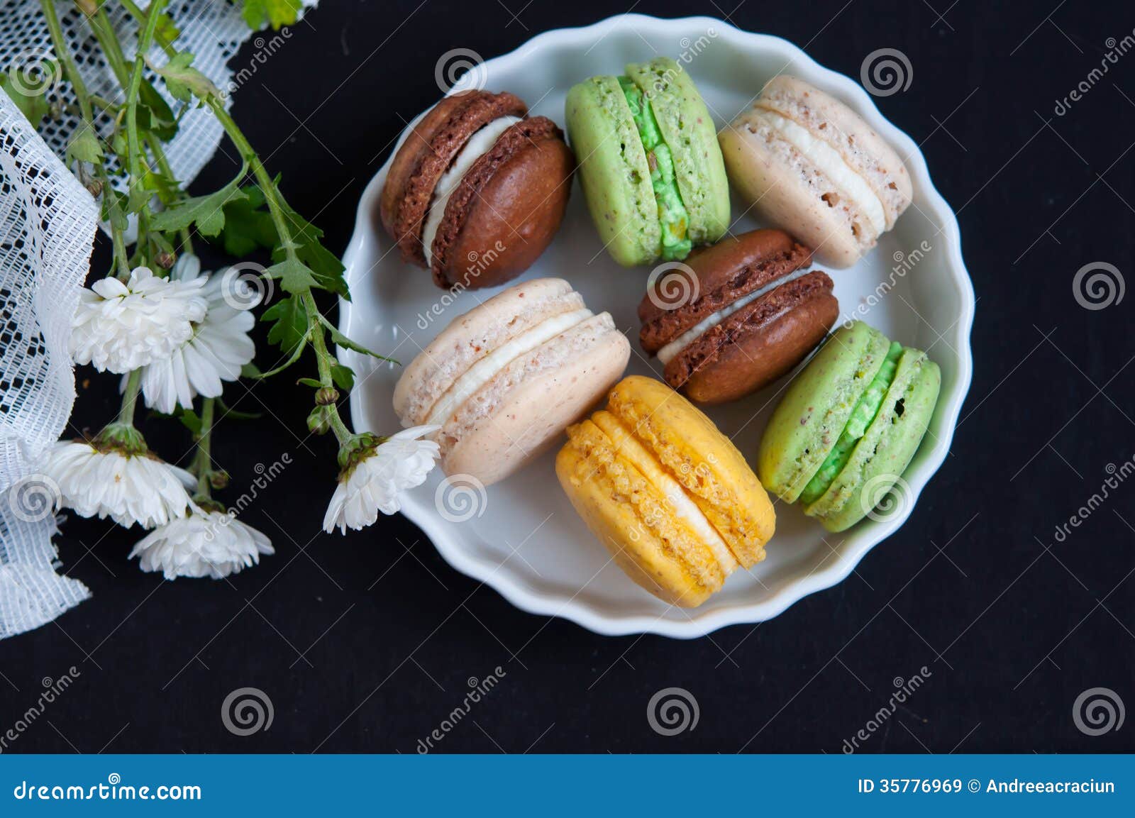 French macarons on plate stock image. Image of flavor - 35776969