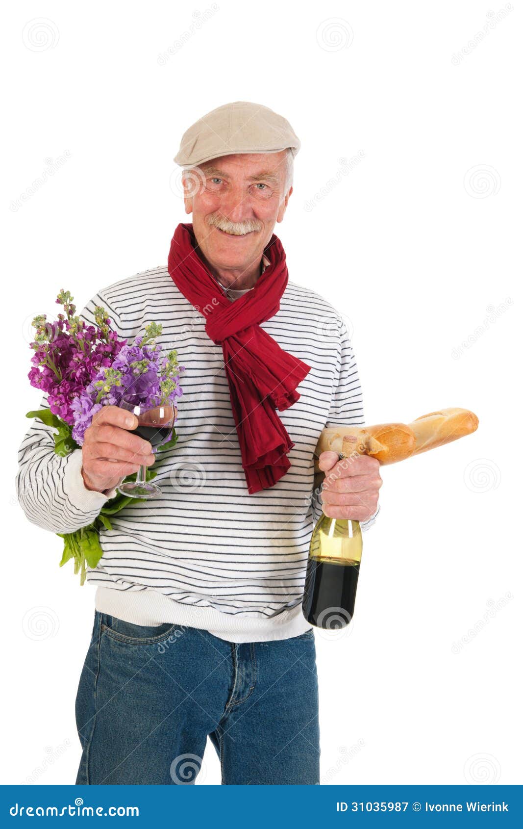 French Man With Bread And Wine Royalty Free Stock Photography - Image ...