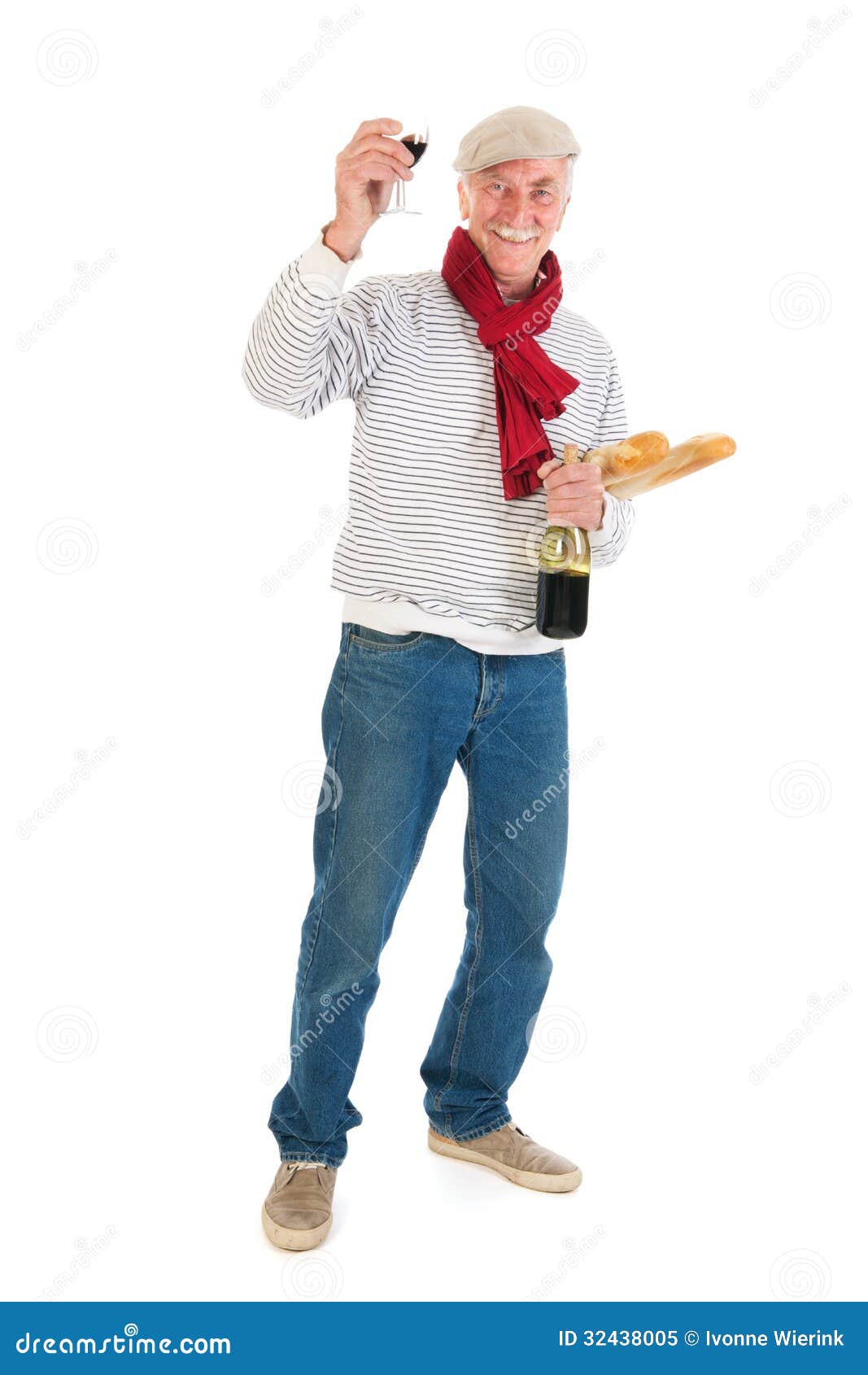French Man with Bread and Wine Stock Image - Image of characteristic ...