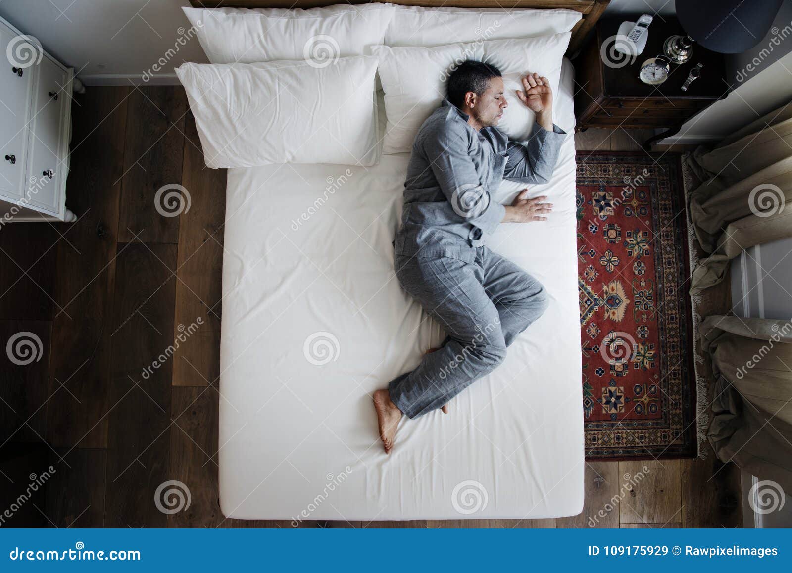 French Man Sleep Alone on Bed Stock Image - Image of alarm, latin ...