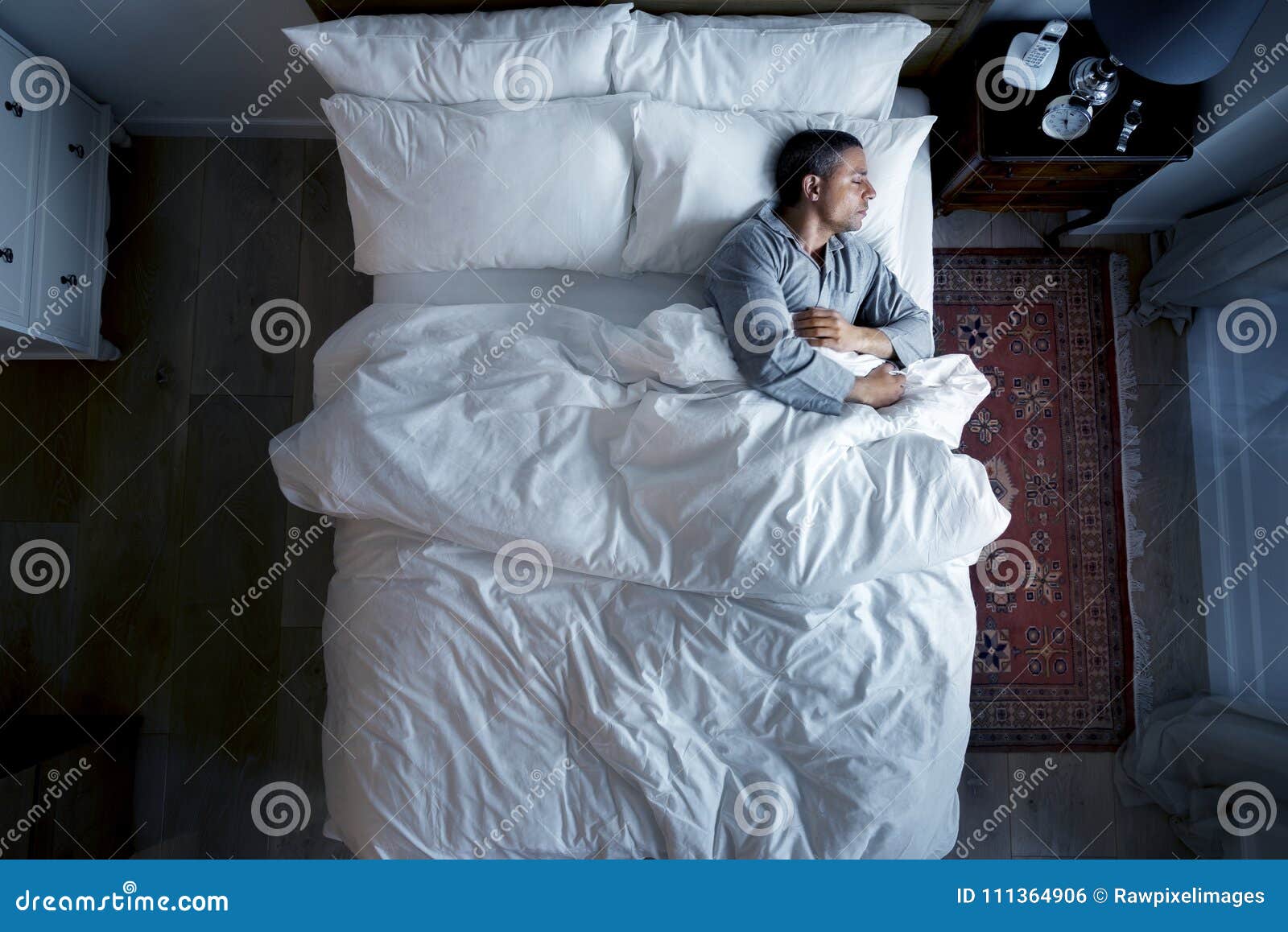 French Man Sleeping Alone on Bed Stock Photo - Image of lifestyle ...