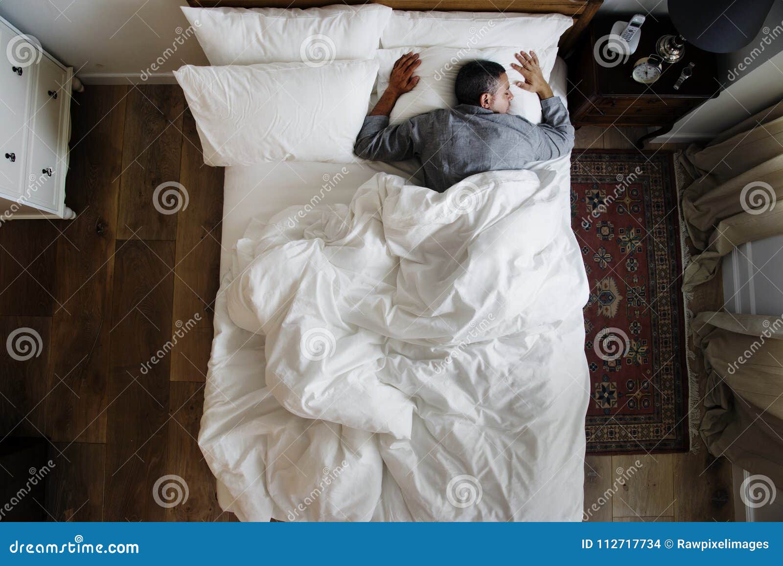 French Man Sleeping Alone on Bed Stock Photo - Image of america ...
