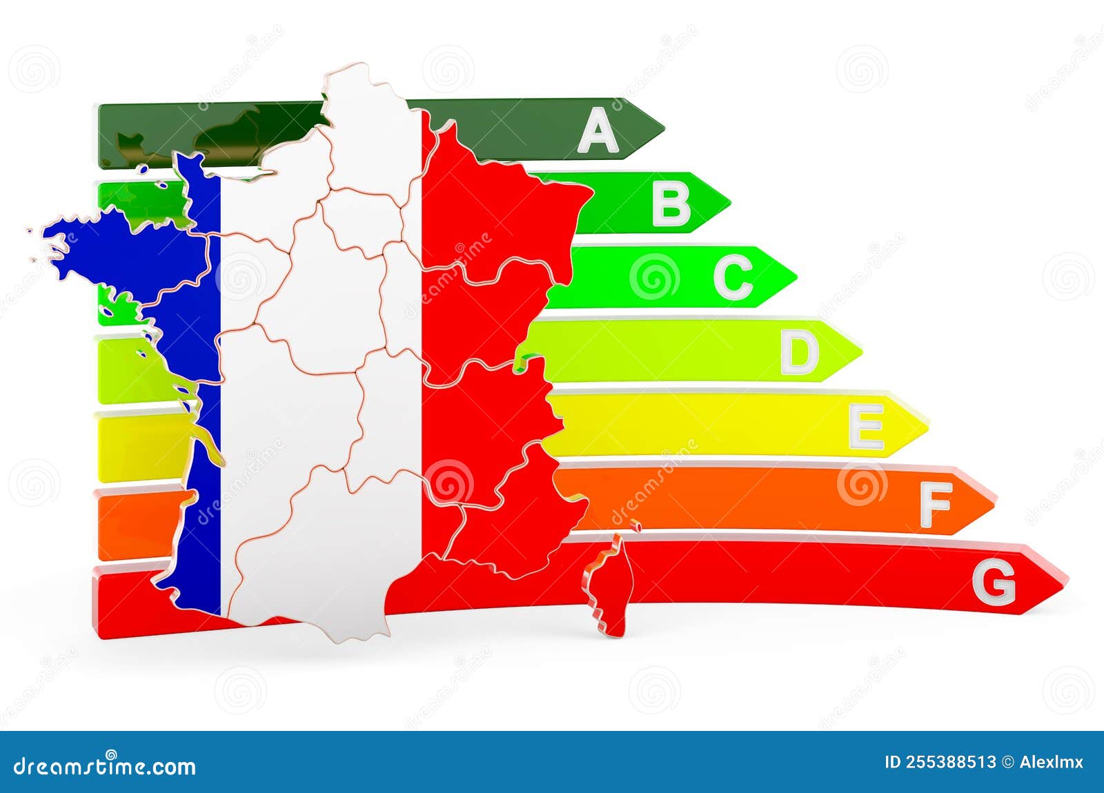 French Map with Energy Efficiency Rating, 3D Rendering Stock ...