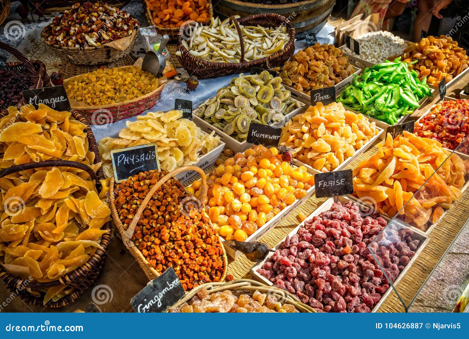 French Market Stall with Colourful Dried Fruit Stock Image - Image of ...
