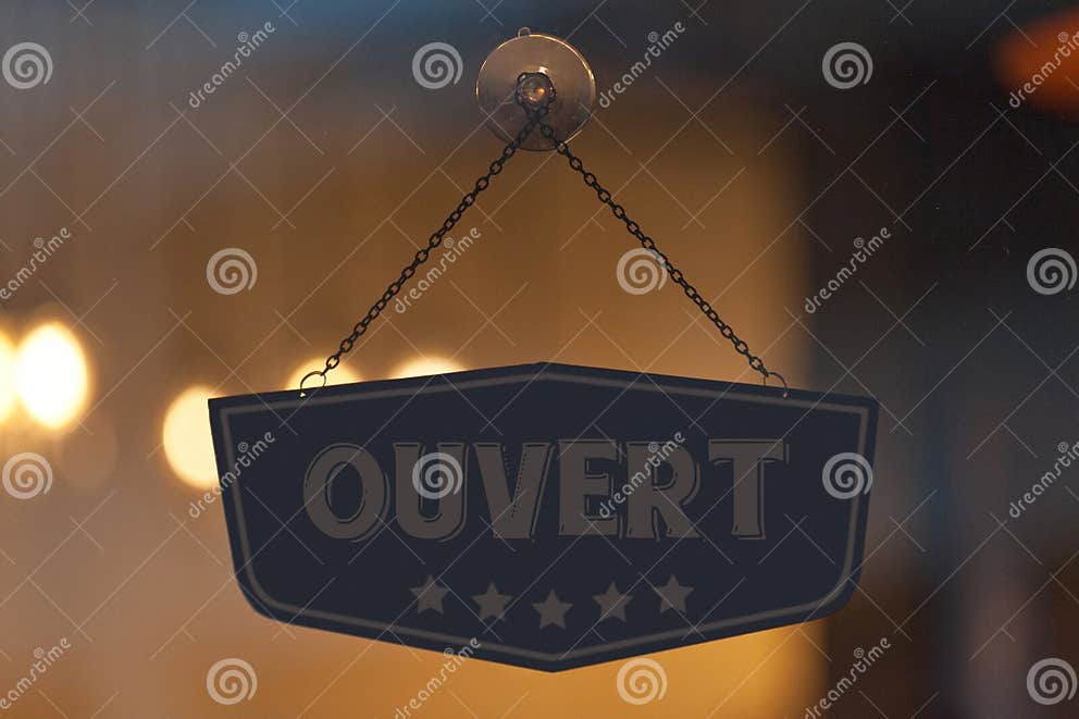 French Open Sign in a Window Stock Photo - Image of restaurant ...