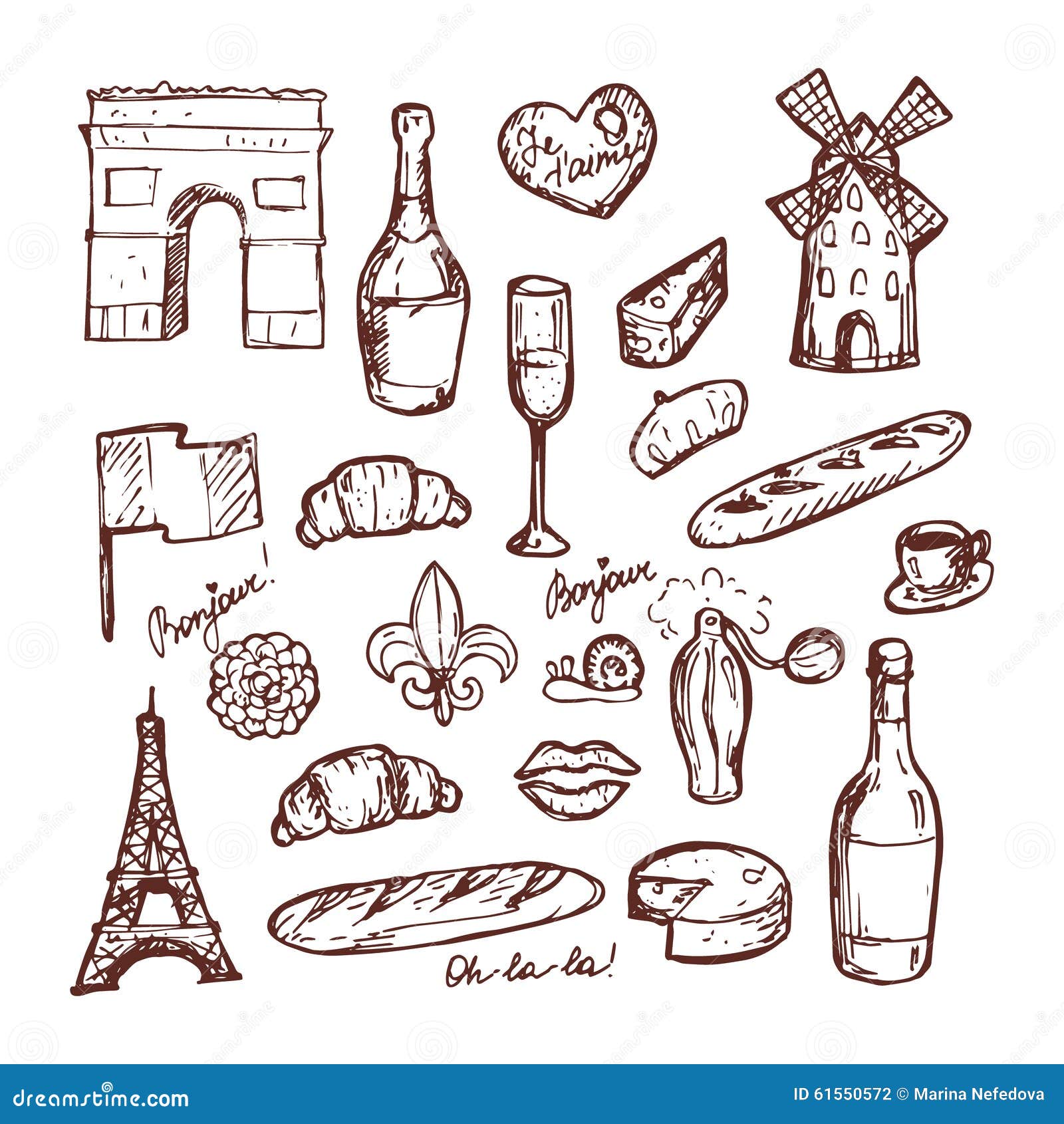 French Paris Set of Sketch Elements Stock Illustration - Illustration ...