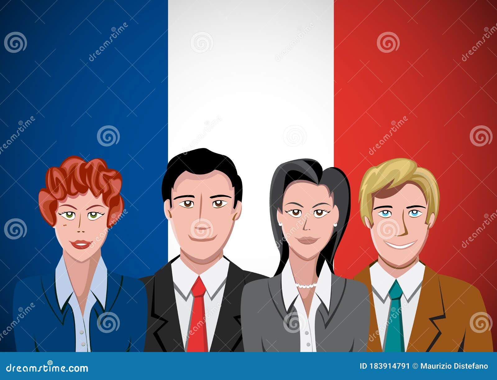 French People, Ahead of the Flag. Portrait of Teamwork in Flat Design ...