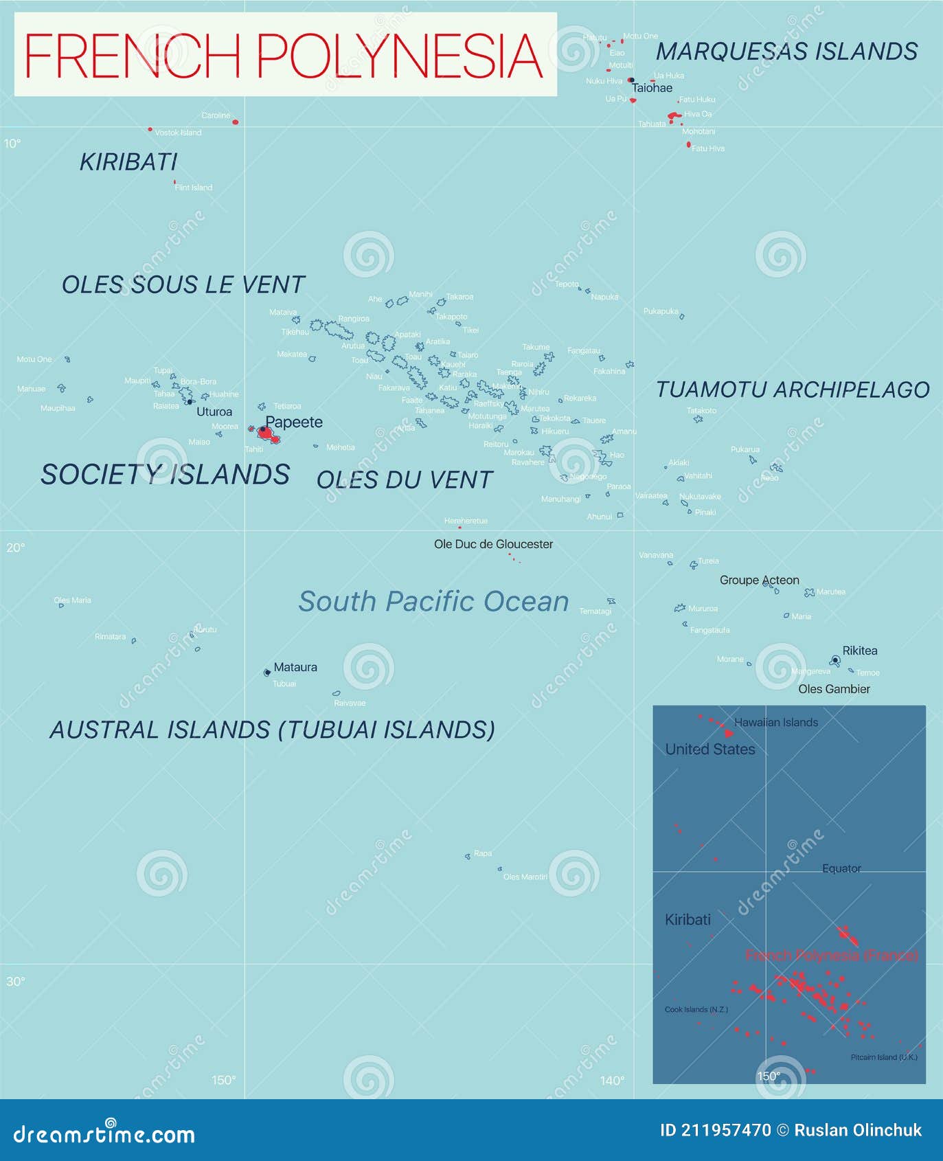 French Polynesia Detailed Editable Map Vector Illustration ...