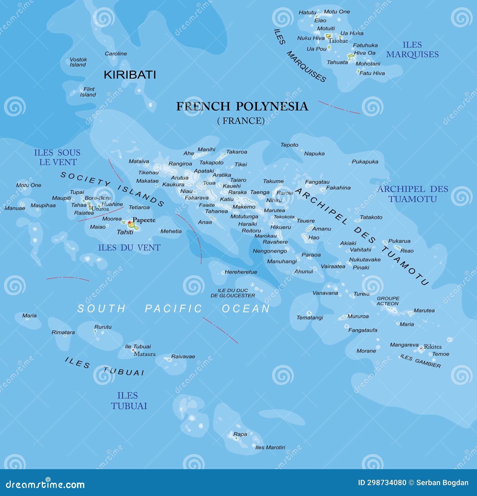 French Polynesia Map With Name. Isolated White Background Royalty-Free ...