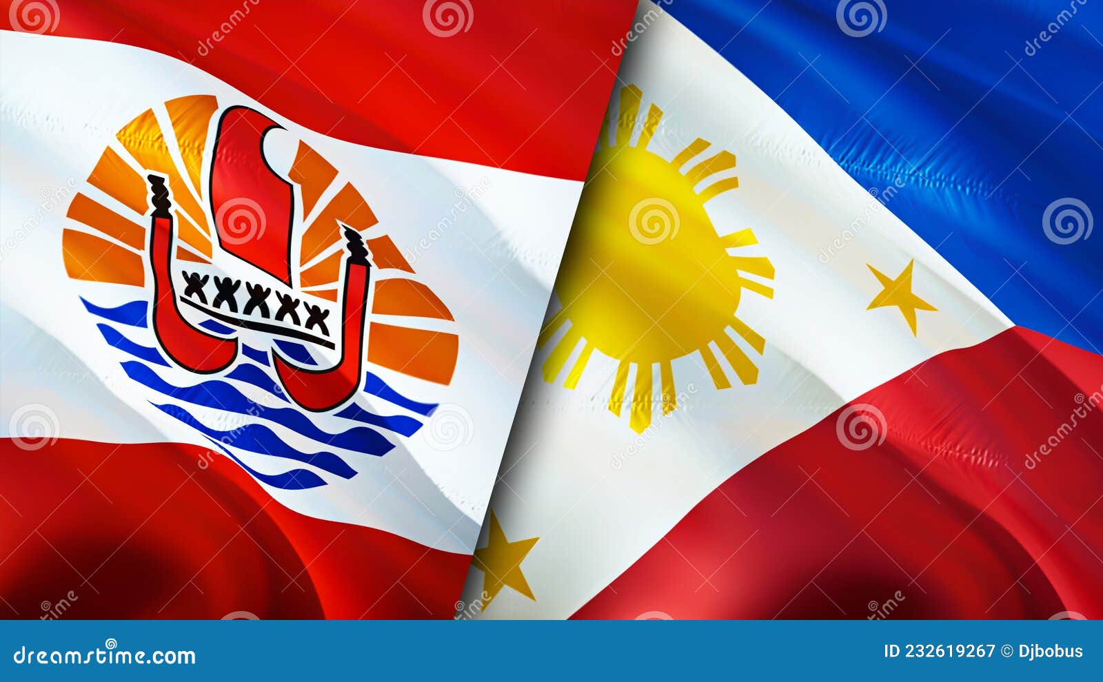 French Polynesia and Philippines Flags. 3D Waving Flag Design. French ...