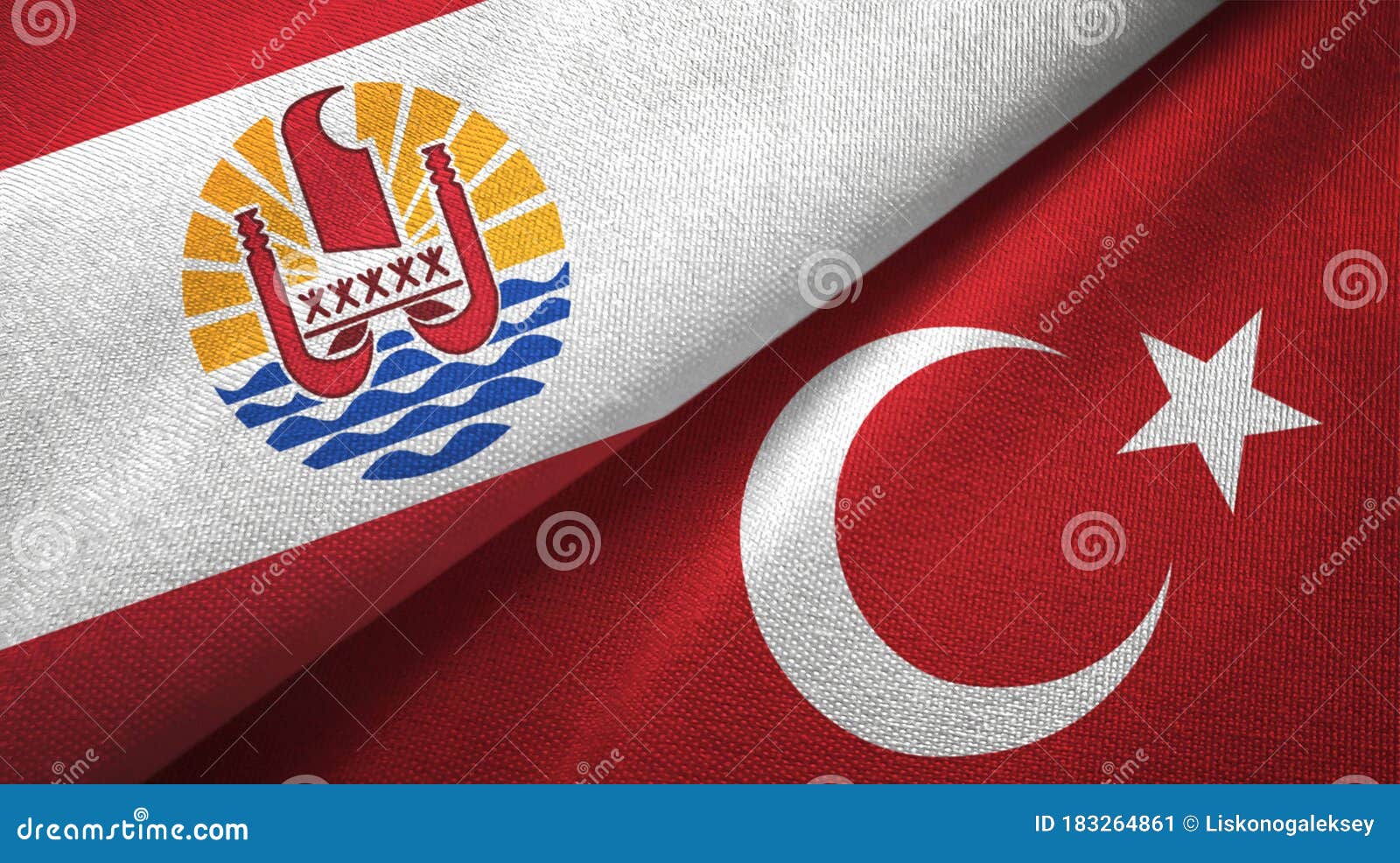 French Polynesia and Turkey Two Flags Textile Cloth, Fabric Texture ...