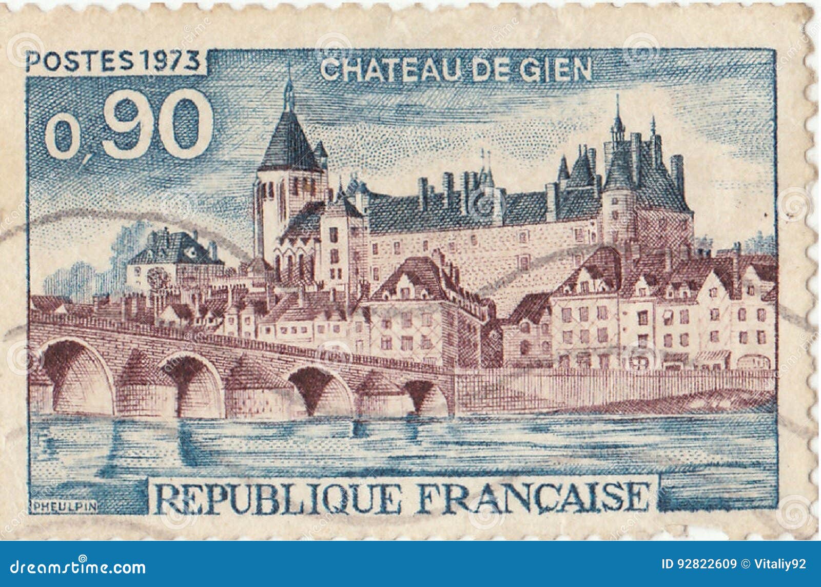 An Old French Postage Stamp Showing An Open Book With Illustration And ...