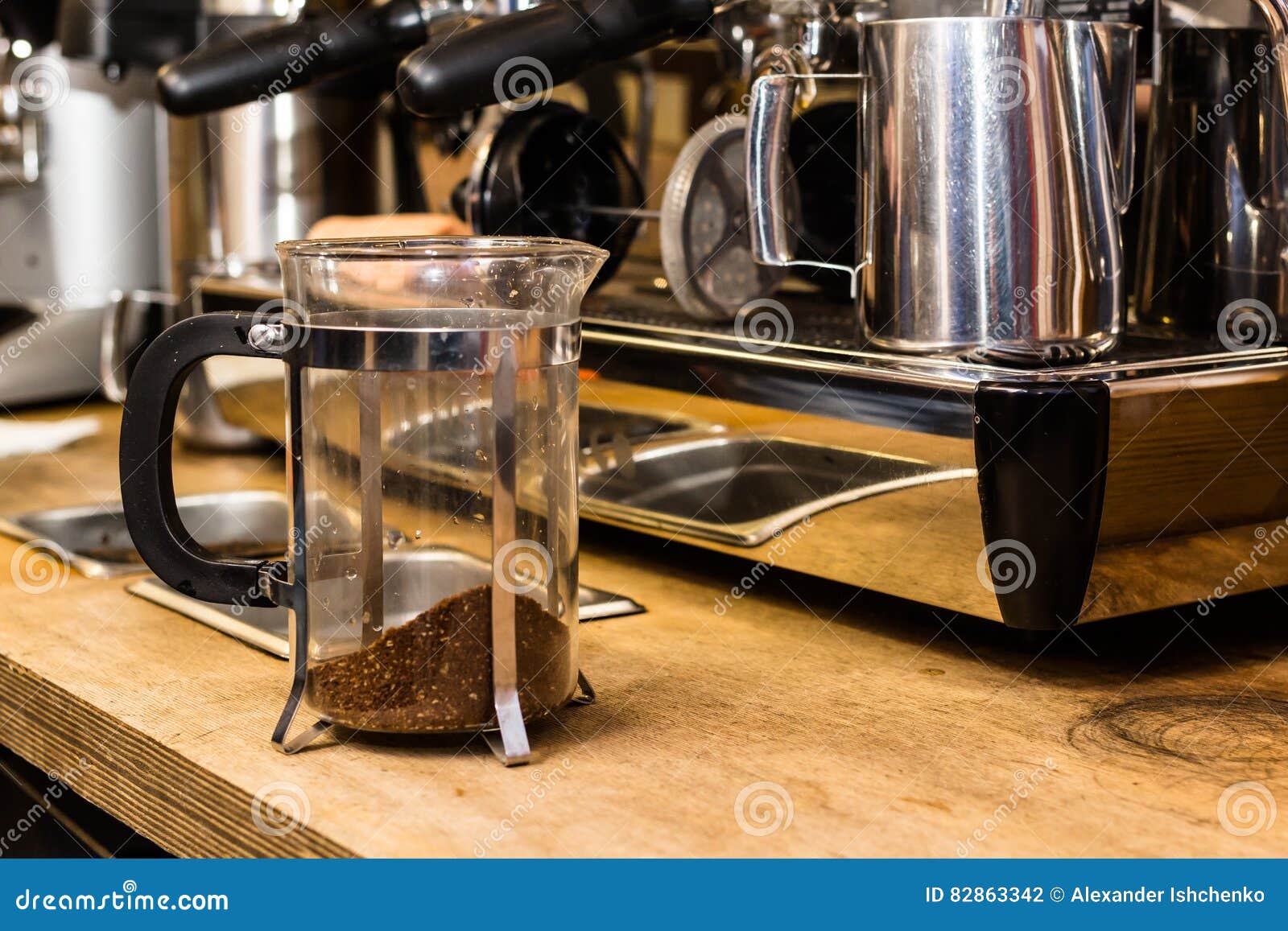 French Press Coffee Pot on Table. Stock Photo - Image of making, coffee ...