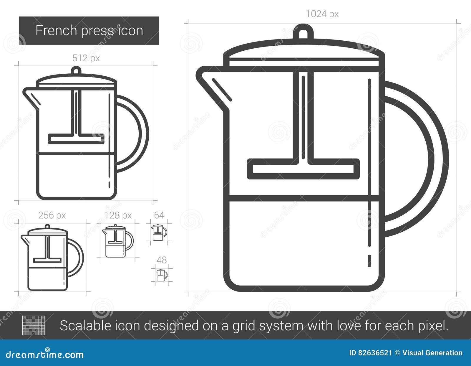 French press line icon. stock vector. Illustration of design - 82636521