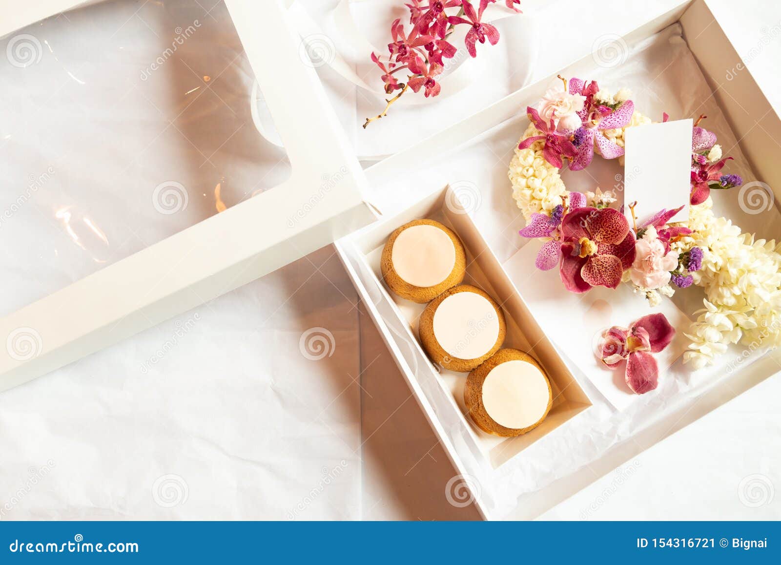 French Profiteroles in Gift Box with Flower for Ocation. Stock Image ...