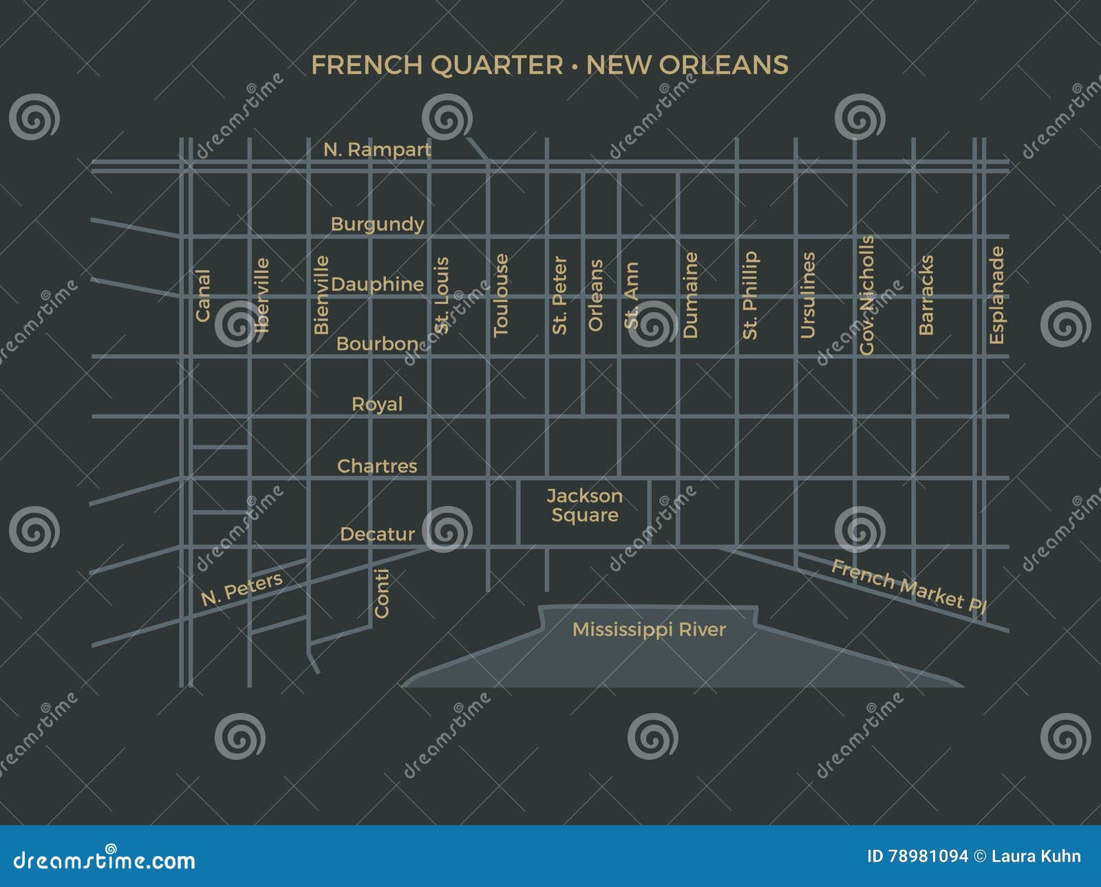 French Quarter Map stock illustration. Illustration of draw - 78981094
