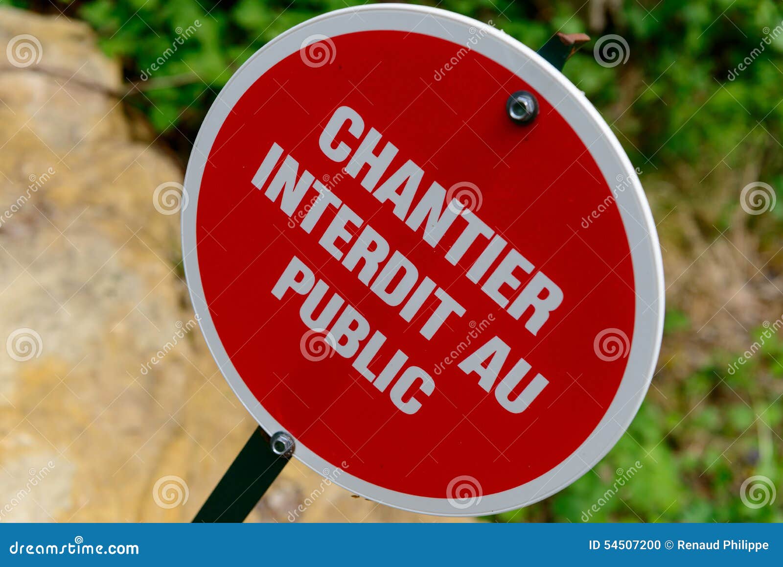 French Red Sign Indicating a Construction Site Stock Photo - Image of ...