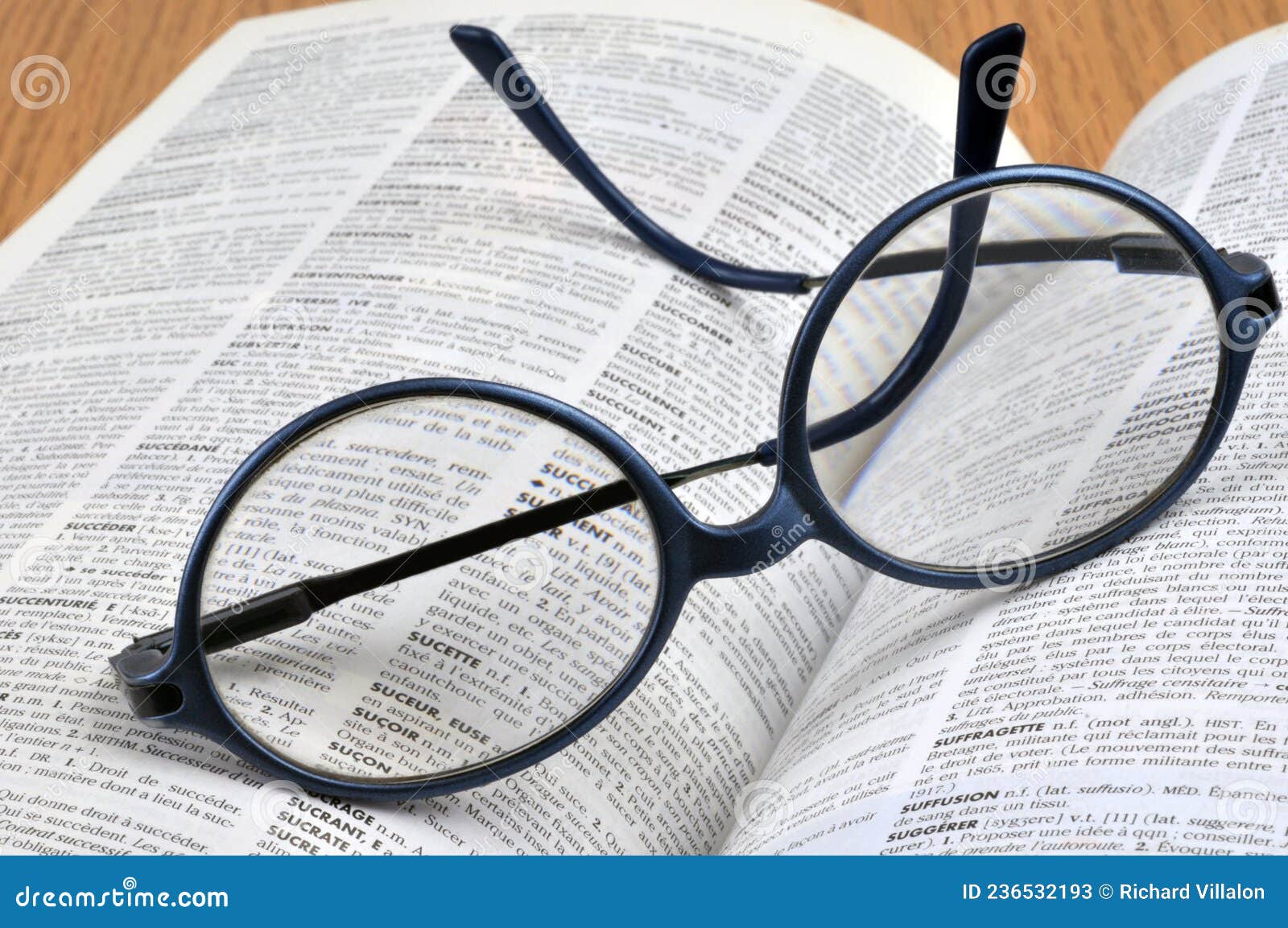 Open French Dictionary with Glasses Close Up Editorial Stock Photo ...
